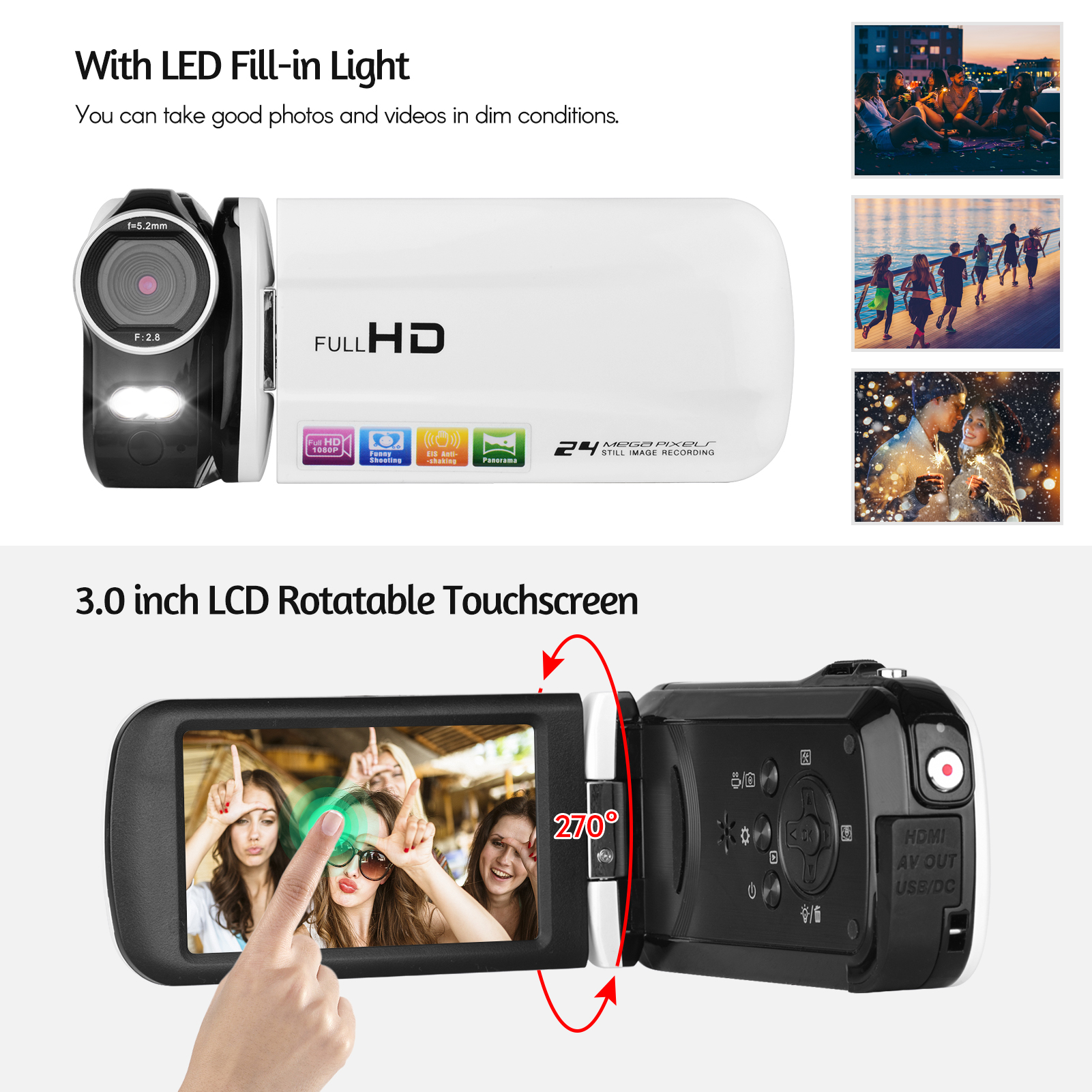 1080P Full HD Mini Digital Video Camera DV Camcorder 24MP 3 Inch ...
