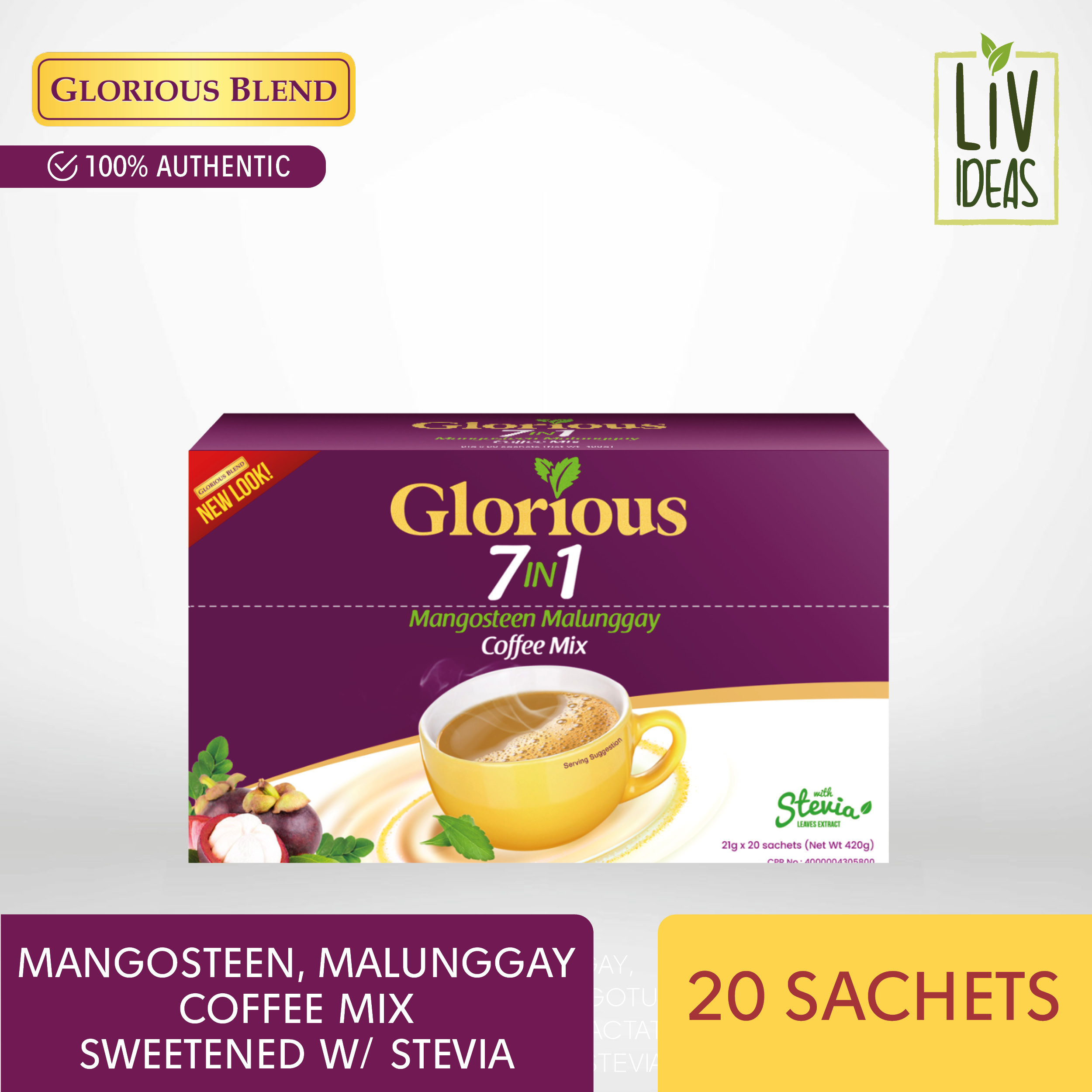 Glorious Blend 7 in 1 Coffee w/ Stevia 21g x 20 sachets (With Malunggay ...