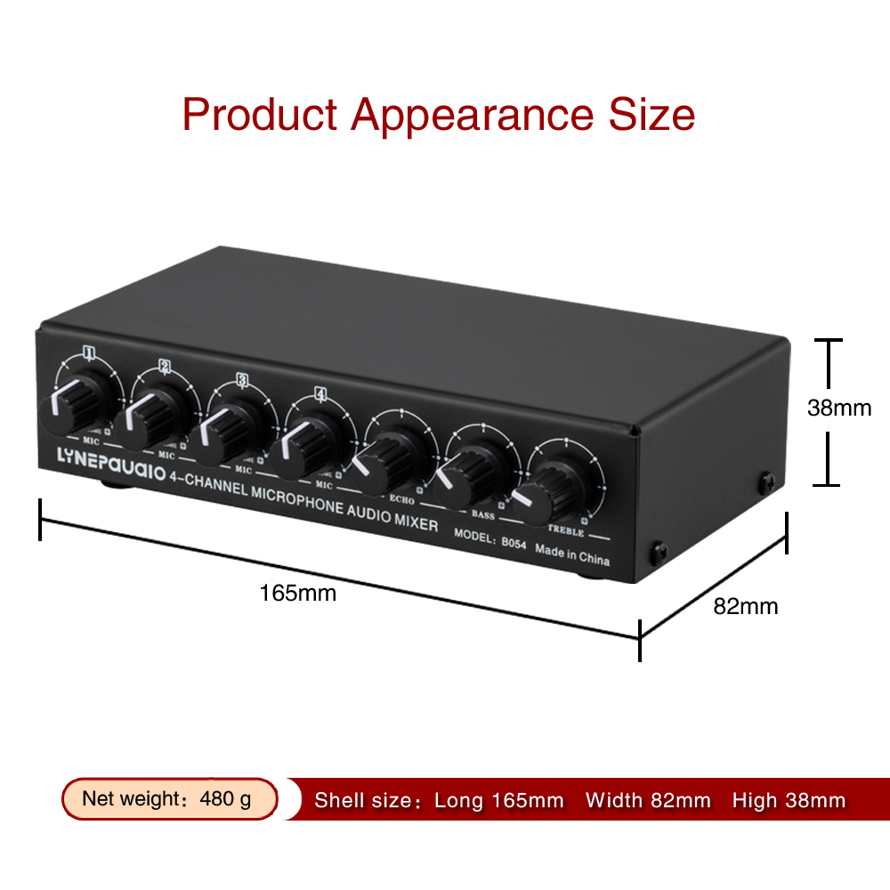 4-Channel Microphone Mixer Support Stereo Output Mini Audio Mixer with ...