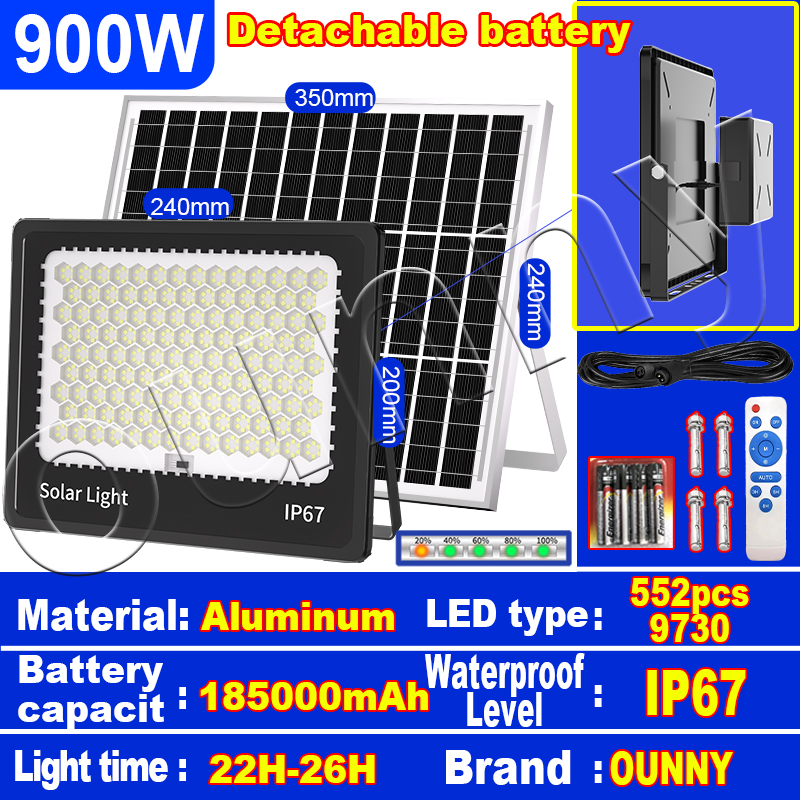 Solar flood light 1500W battery detachable outdoor waterproof IP67 ...