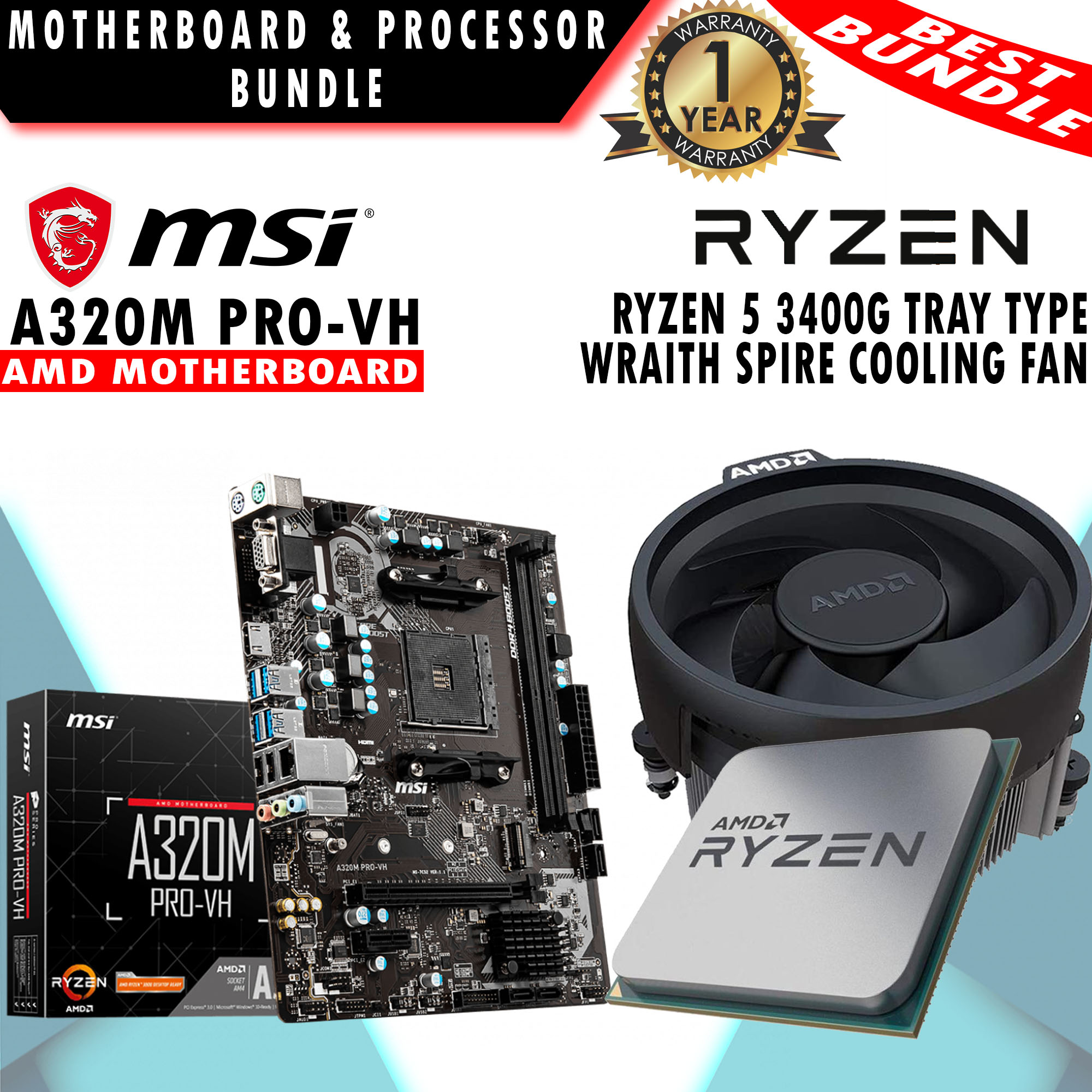 NEW BUNDLE MSI A320M-A PRO VH amd Motherboard AMD Socket AM4 with Ryzen ...