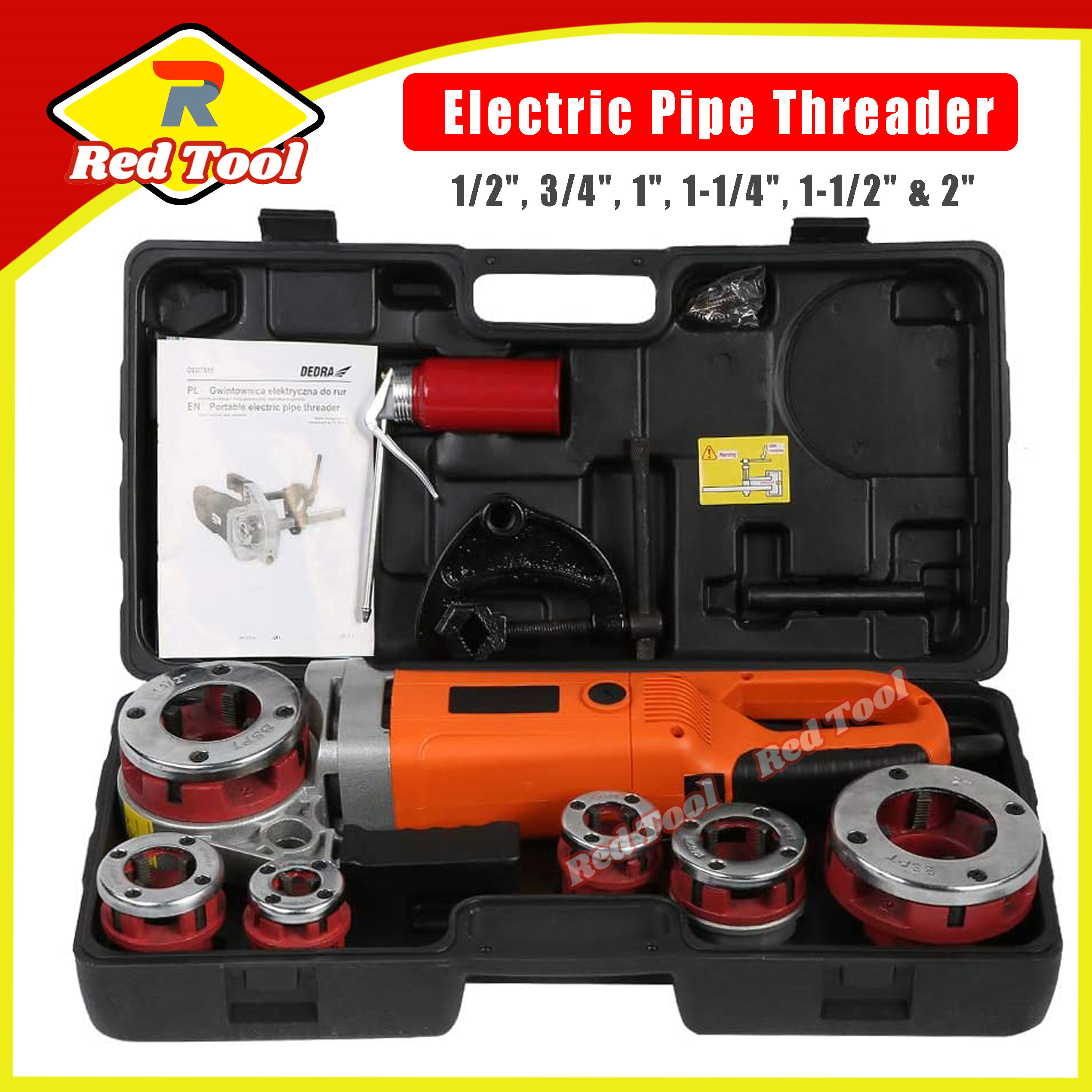 Handheld power drive kit, pipe threading machine and 1/2 inch to 2 inch ...