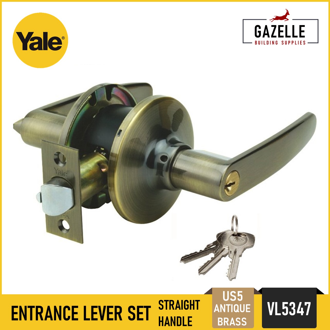 Yale Tubular Entrance Lever Lockset Door Lever Handle Lock Set Straight ...