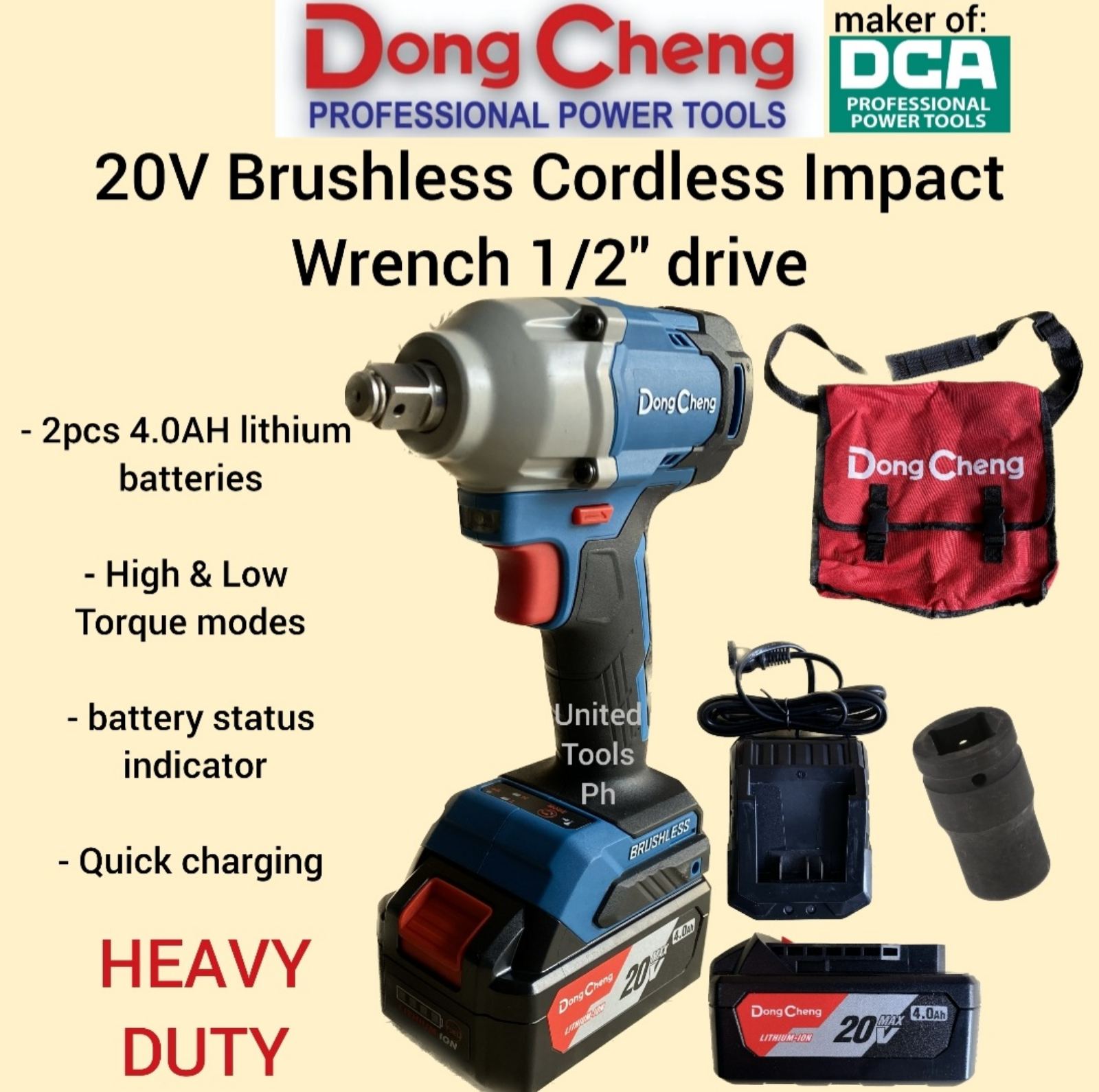 DONG CHENG DCA Professional Brushless Cordless Impact Wrench 20V 1/2 ...
