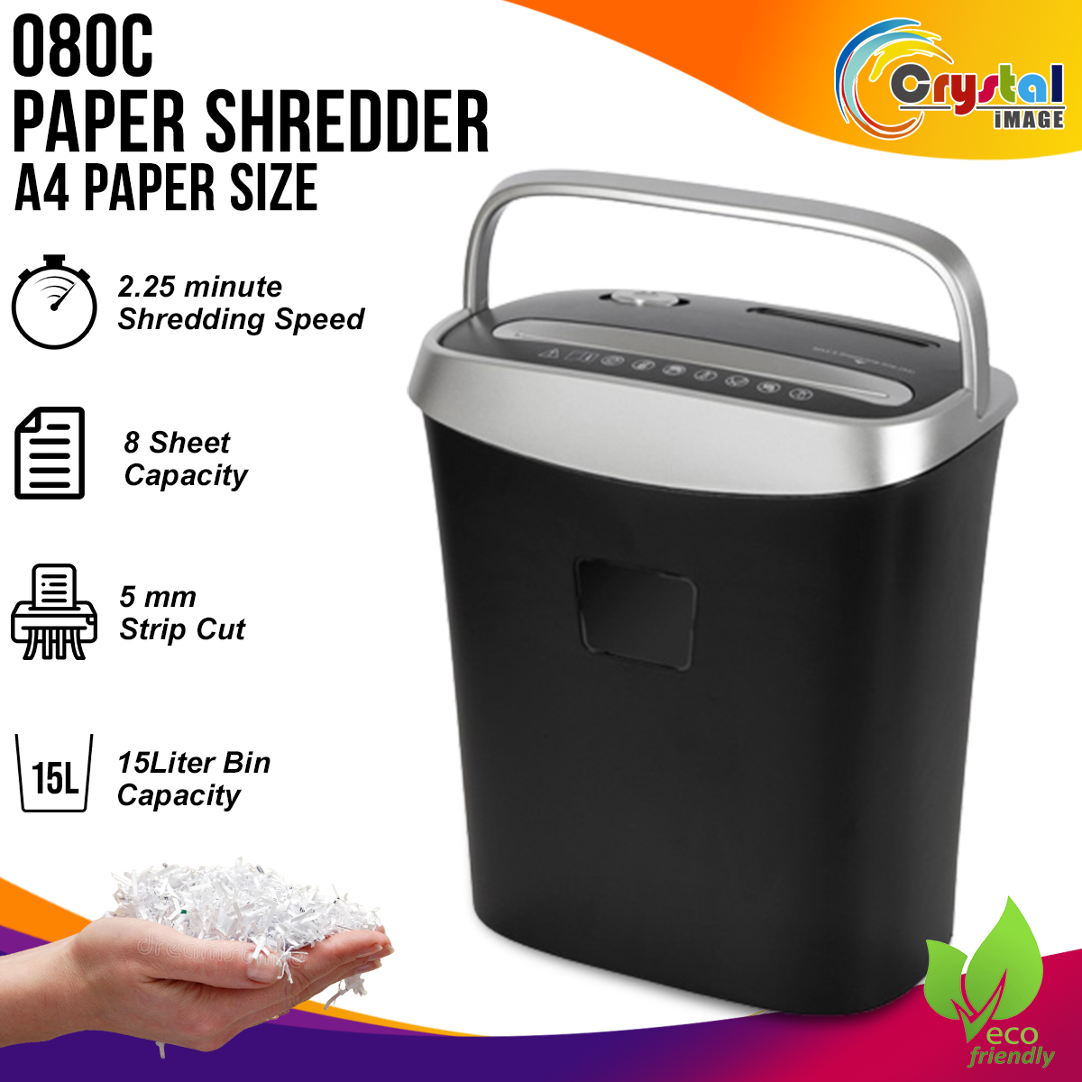 Officom 080C Paper Shredder 8 Sheets Cross Cut Shredder with 15L Basket ...