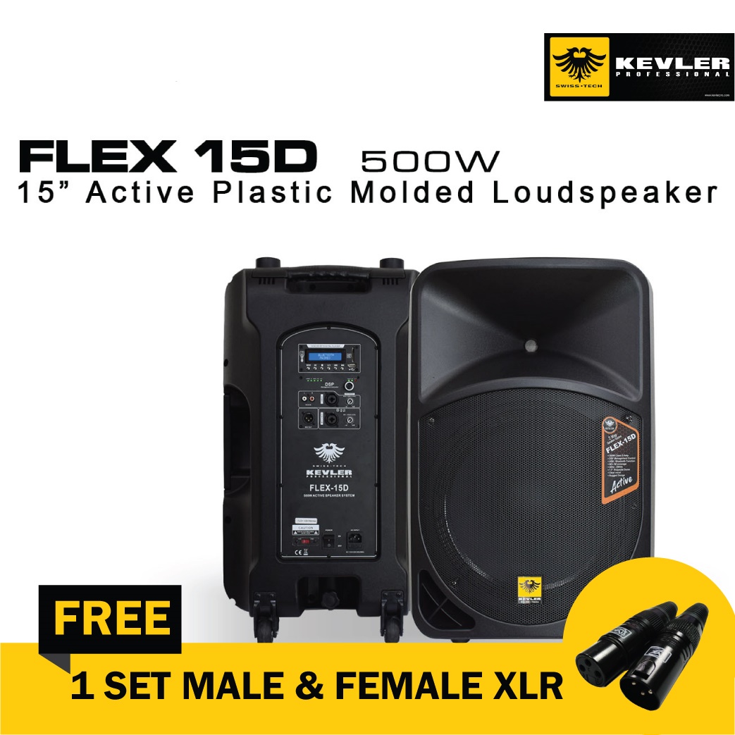 Kevler Flex-15D 15" 2 Way Active Speaker Class D 500W Amp w/ USB & BT ...