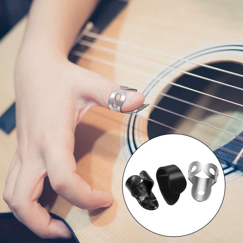 15 Pieces Guitar Picks Ring Thumb Finger Picks Stainless Steel Finger ...