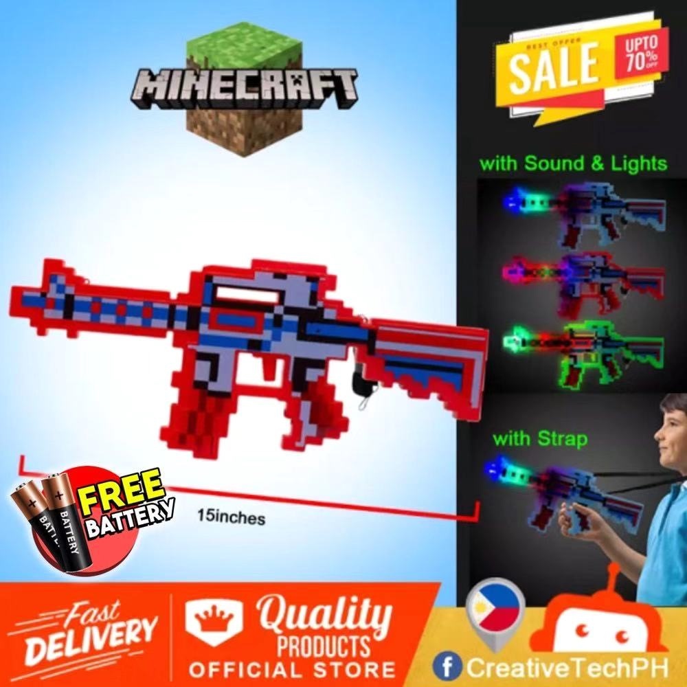 New Minecraft Pixel machine gun with sound and light children's toys ...