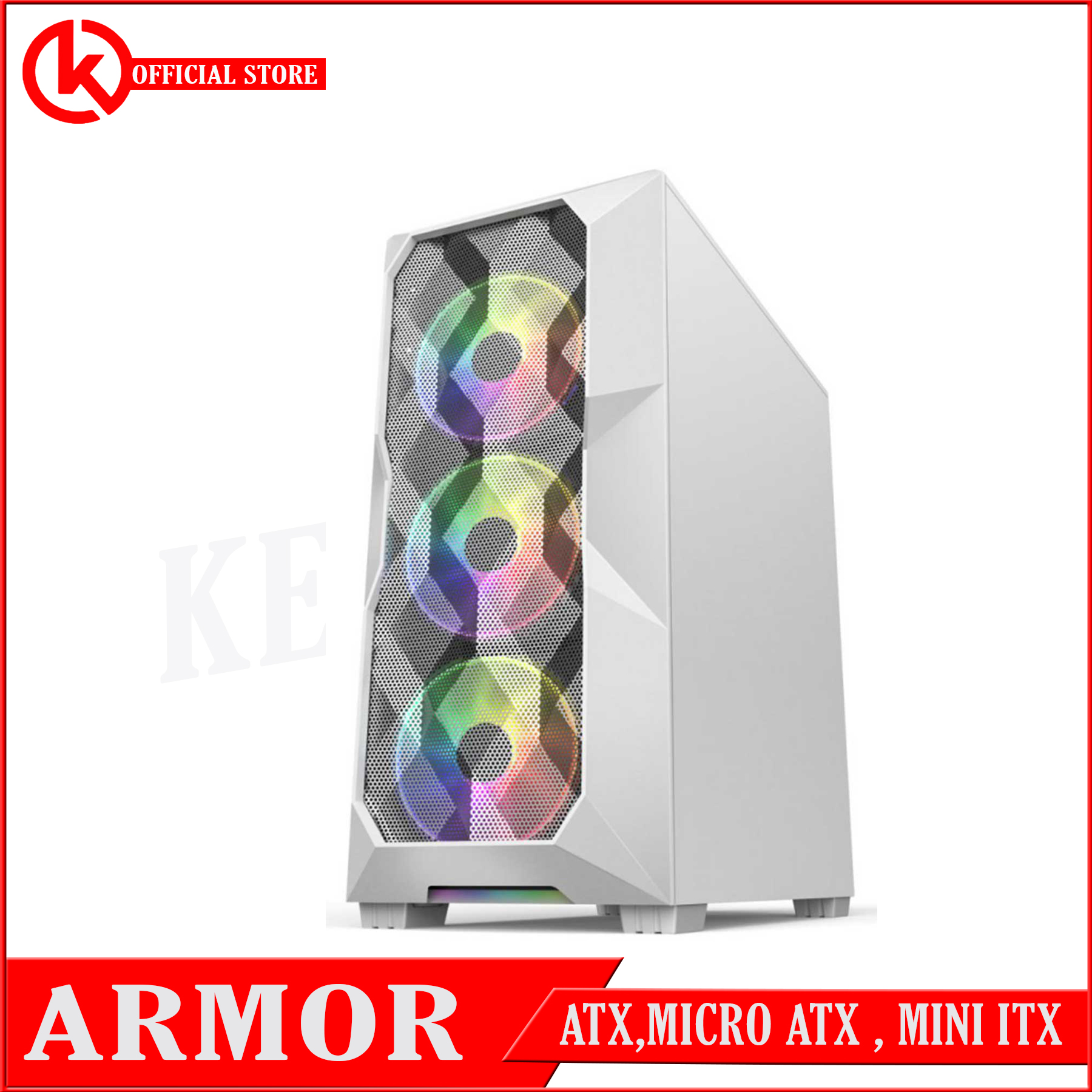 KEYTECH ARMOR WHITE | BLACK Popular Design PC ATX Tower Computer Box ...