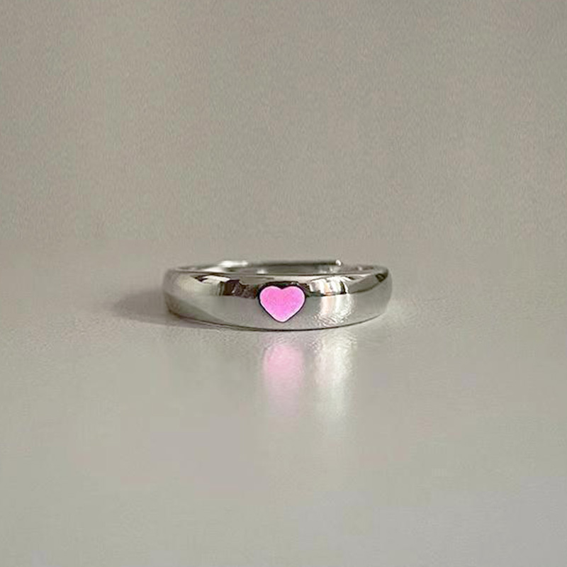 Niche Design Heart Shape Luminous Ring Opening Adjustable Couples ...