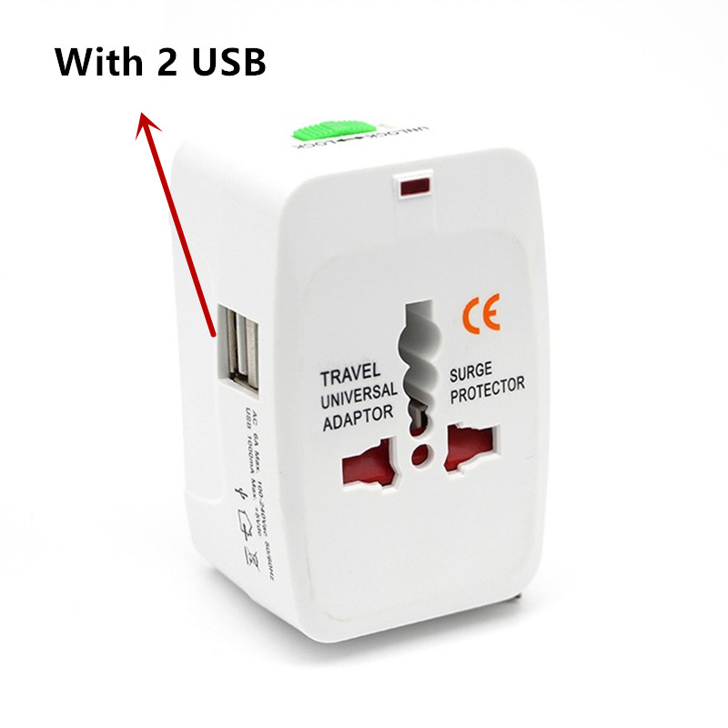 All in One Universal International Plug Adapter 2 USB Port World Travel ...