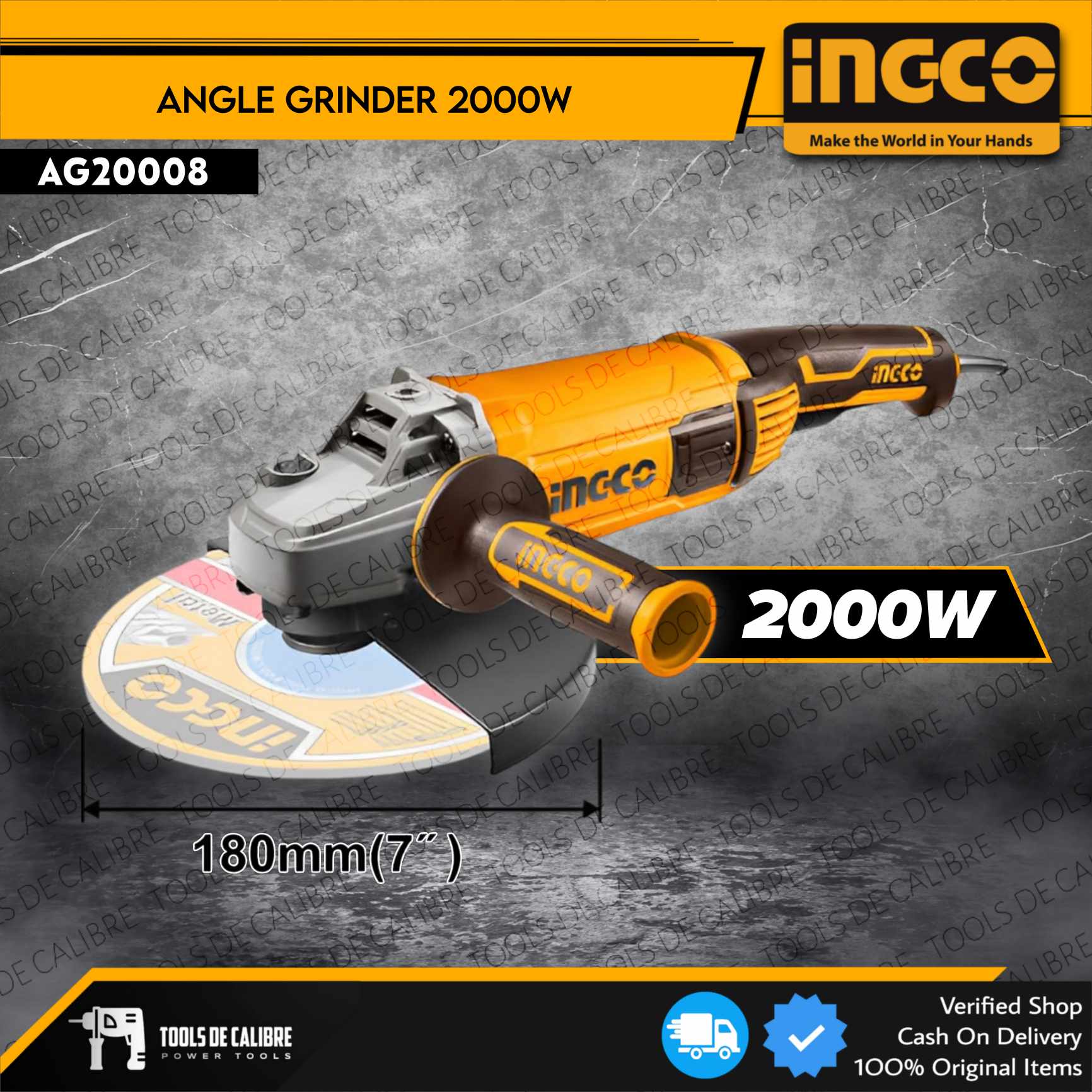 INGCO 7" Angle Grinder 2000W Electric Cutting Grinding Machine AG200018 ...