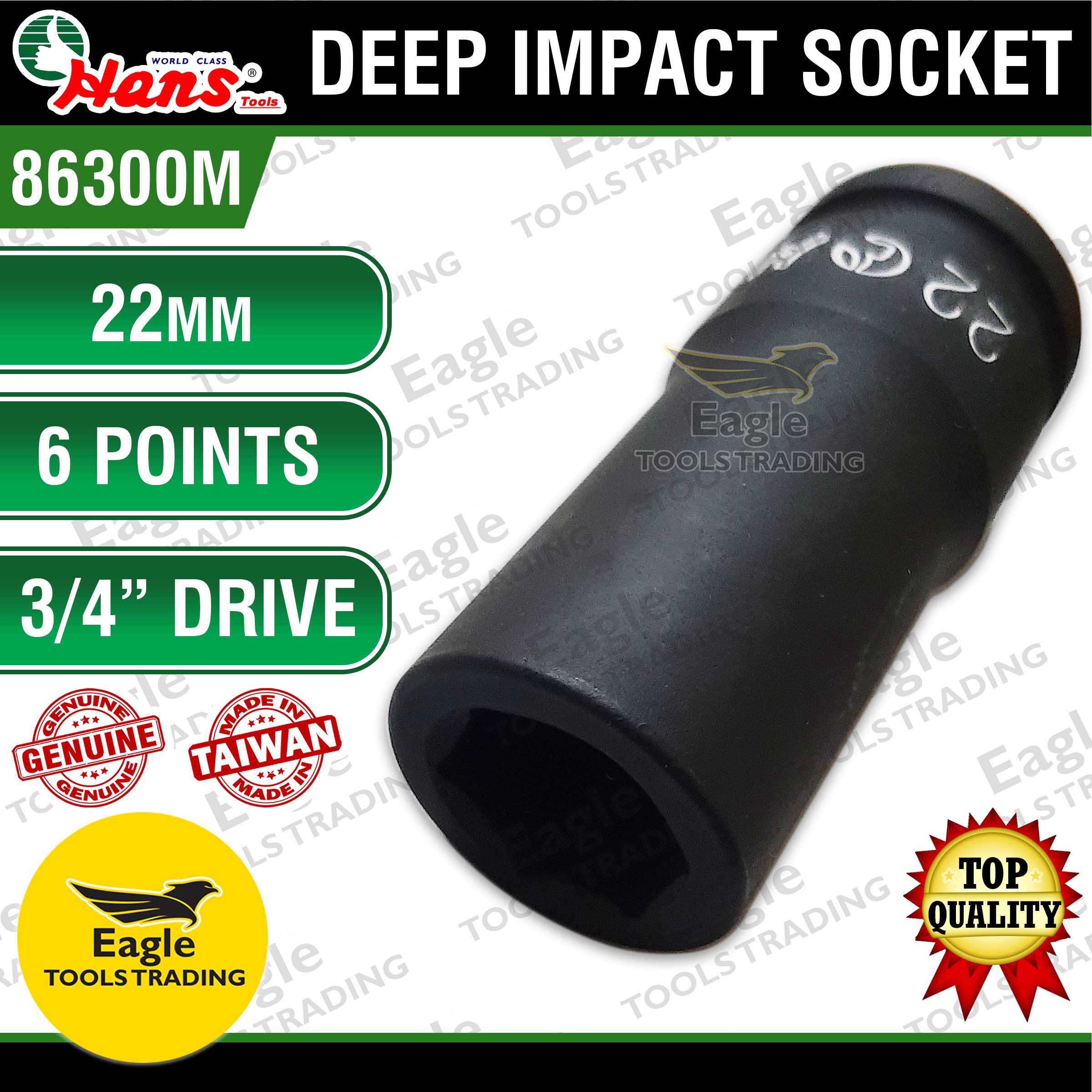 Hans Deep Impact Socket Wrench 22mm 6 points 3/4" Drive 86300M 90mm ...