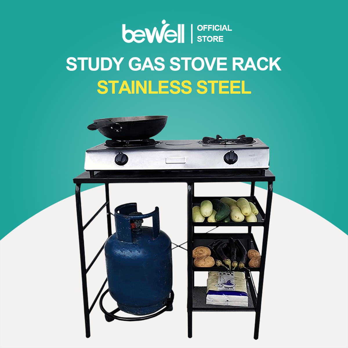 Bewell Kitchen Stove Top Shelf Stainless Steel Gas Stove Rack Multi ...