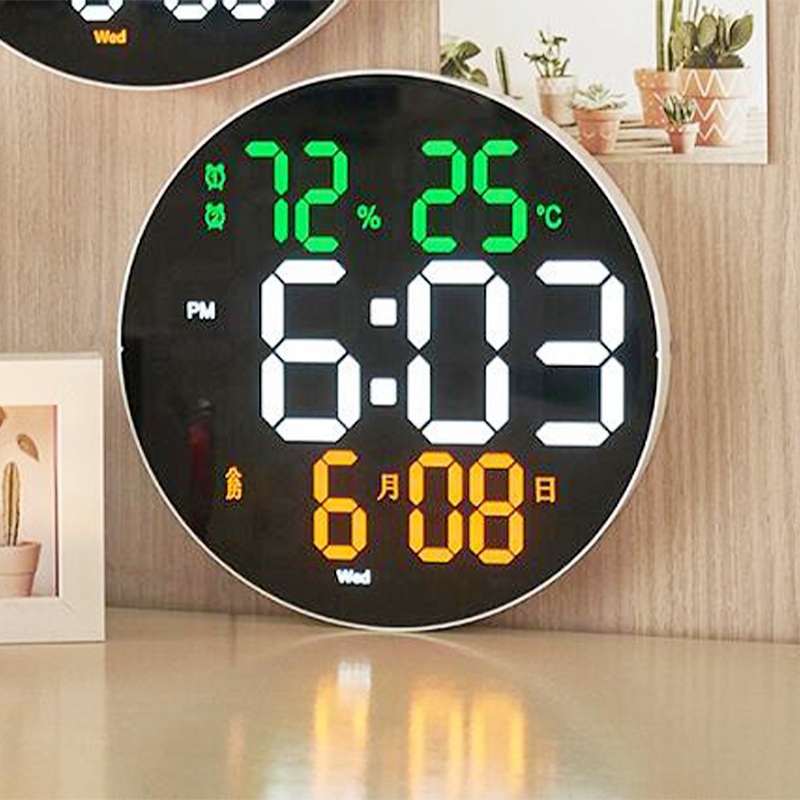 10 Inch Circle Alarm Clock Large Screen LED Digital Wall Clock 1224 ...