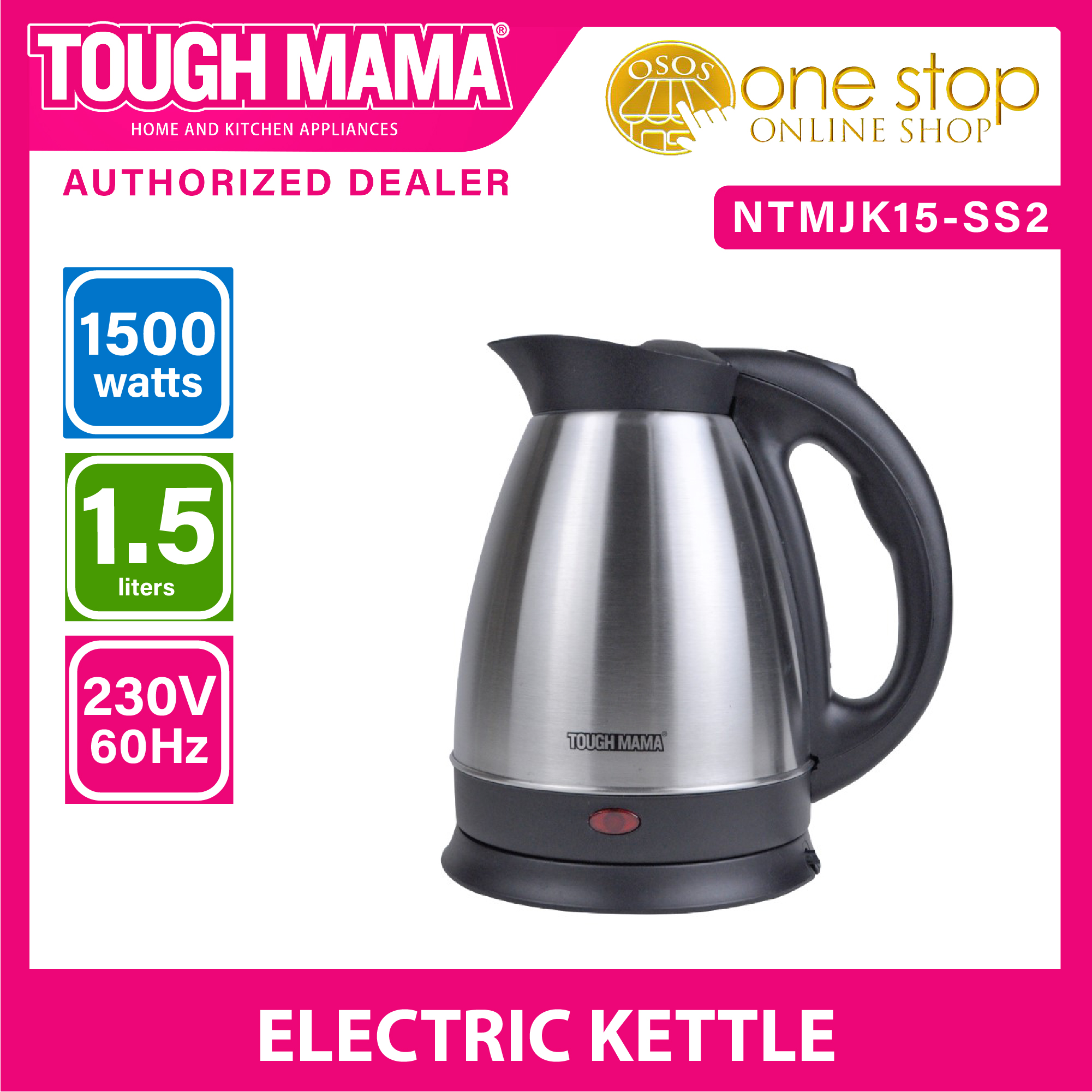 Tough Mama 1.5L Stainless Steel Concealed Heating Electric Kettle Water ...