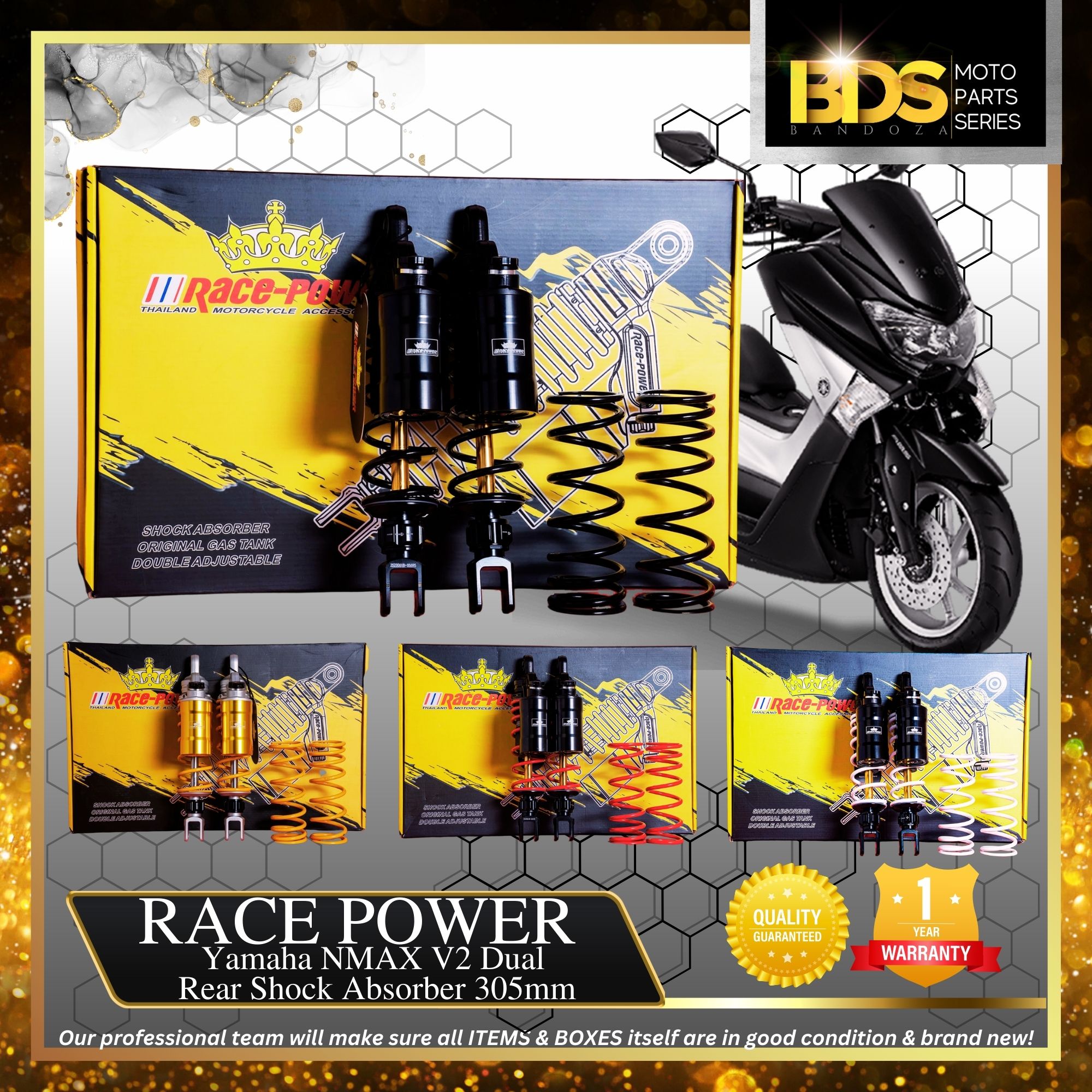 RACE POWER Dual Rear Shock Absorber w/ Tank 305mm Nmax V2, Aerox V1 ...