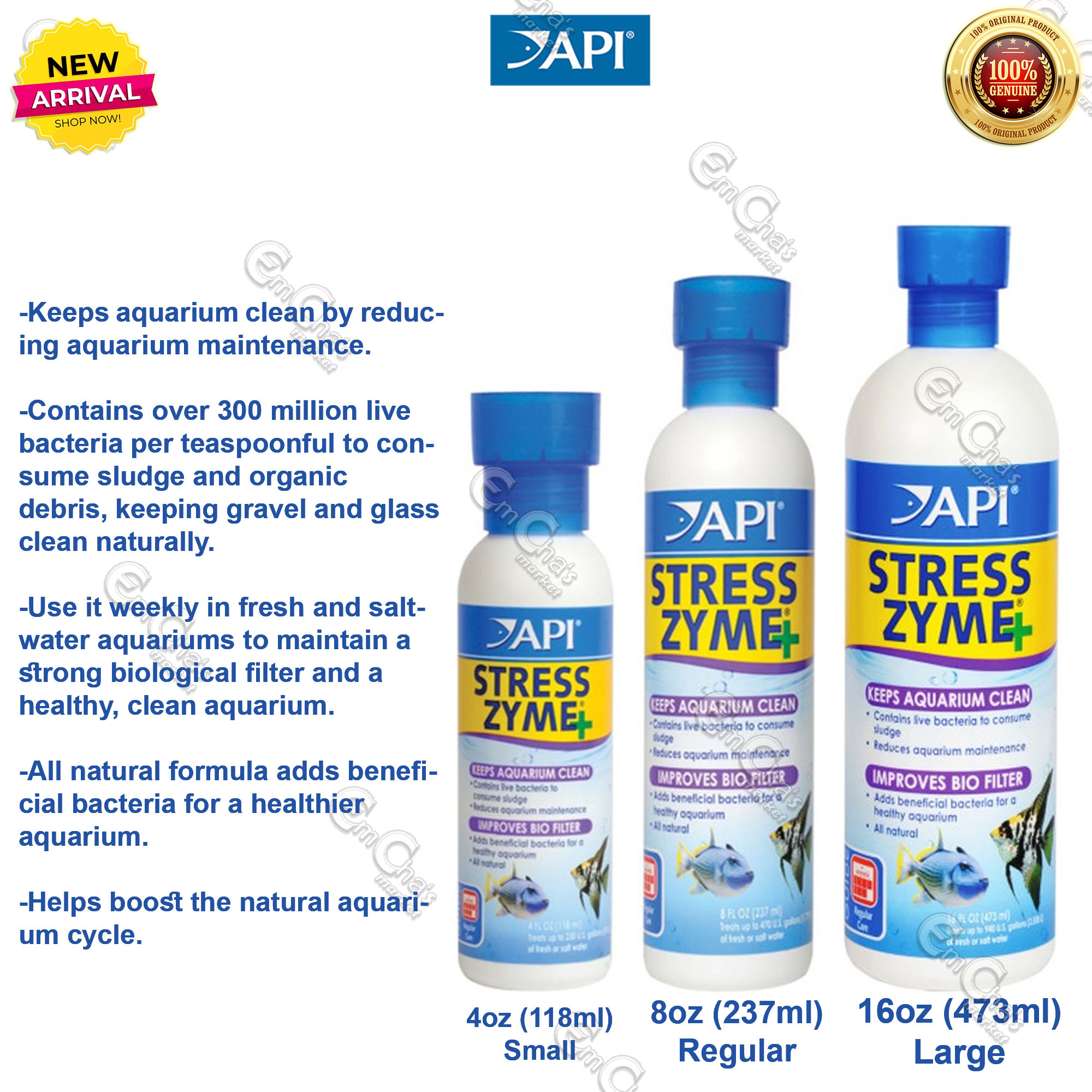 API Stress Zyme Plus (Choose Size) (300million Live Bacteria Instant ...