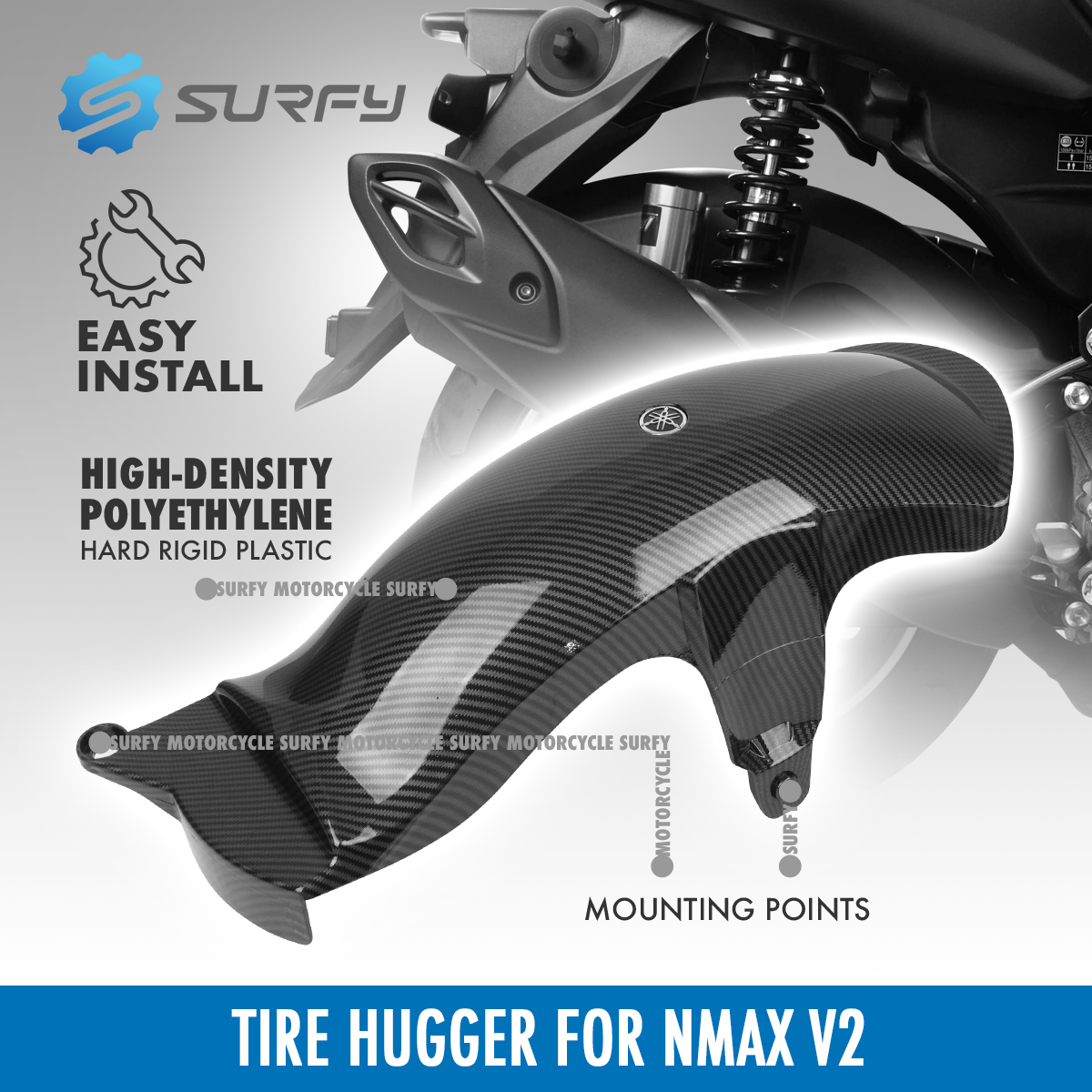 Nmax v2 Tire Hugger Rear Fender Carbon Fiber with Bolts Set Yamaha LOGO ...