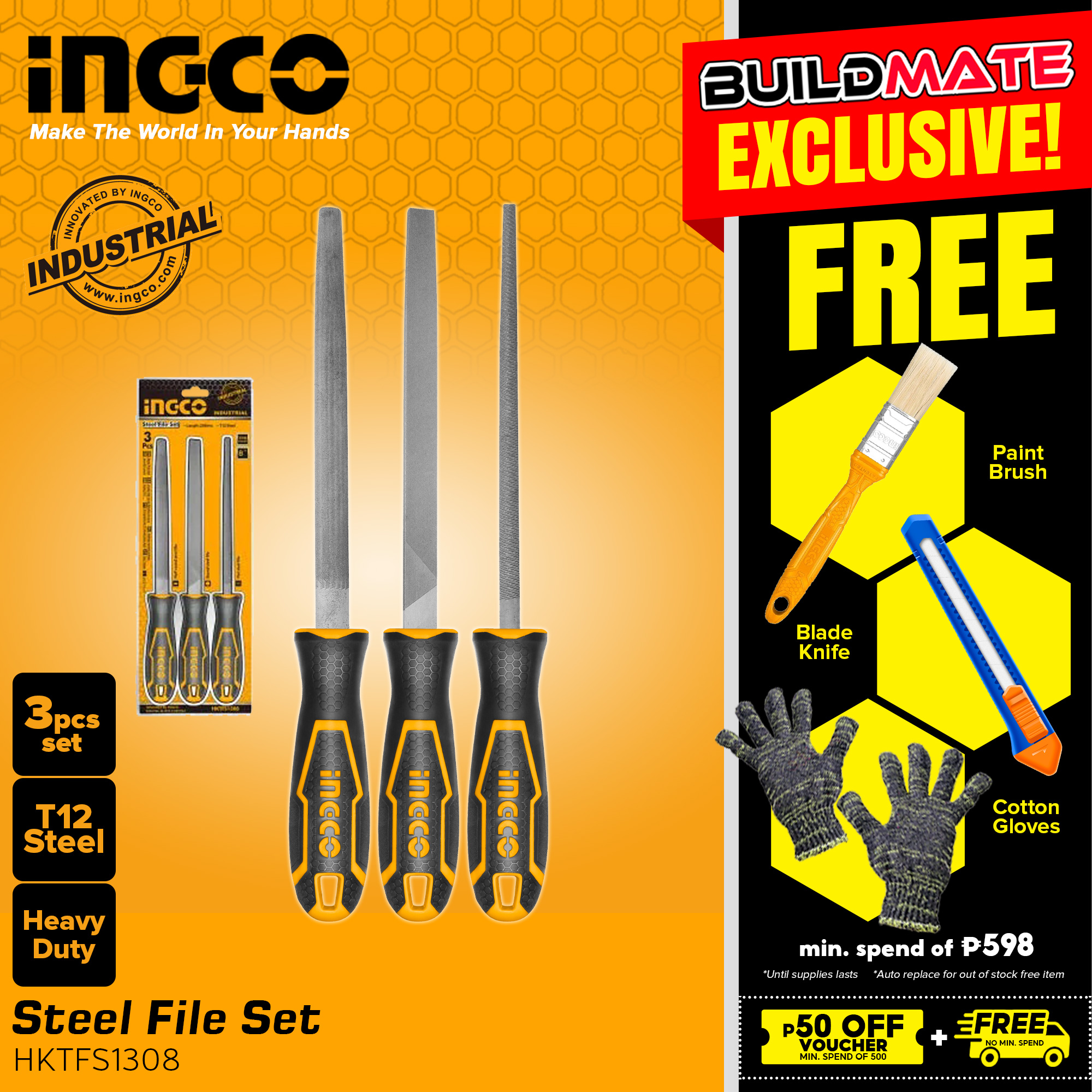 INGCO Steel File SET 200mm HKTFS1308 •BUILDMATE• IHT | Lazada PH