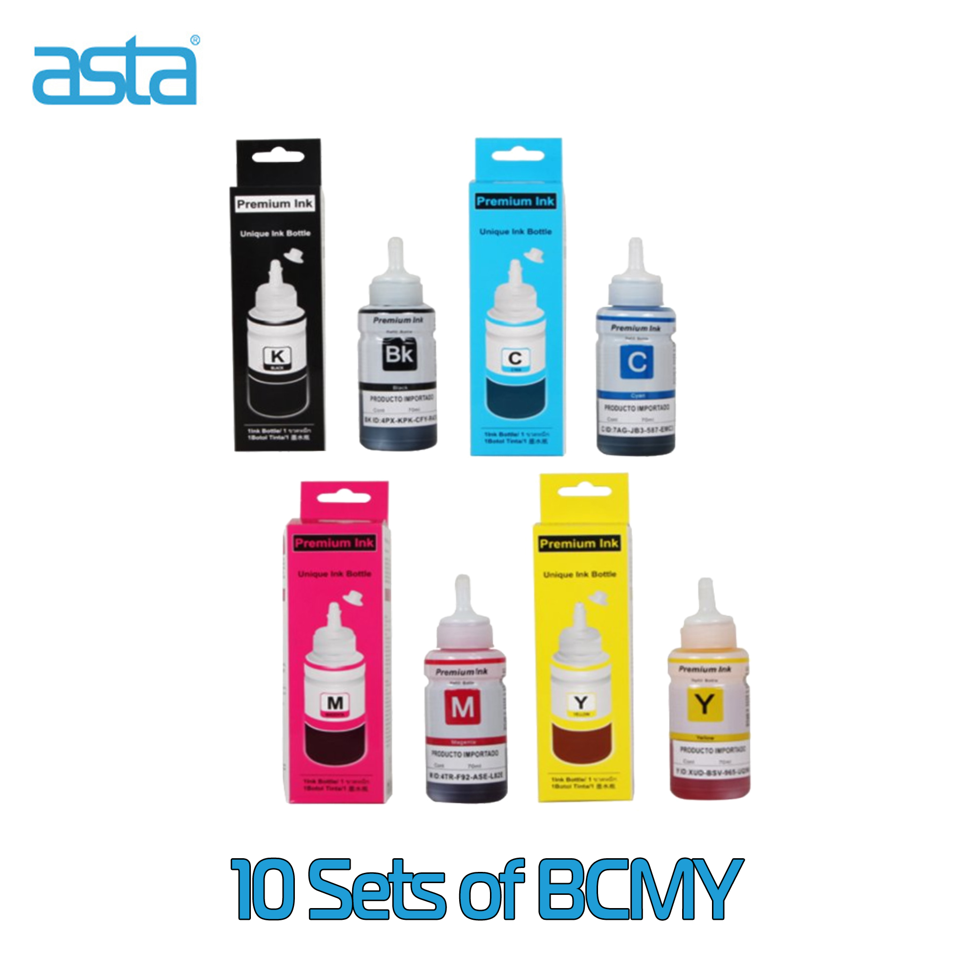 Premium Quality Refill Ink for Epson Printers 70ml. (10 Set of BCMY) w/ FREE ASTA ECOBAG & SMALL ...