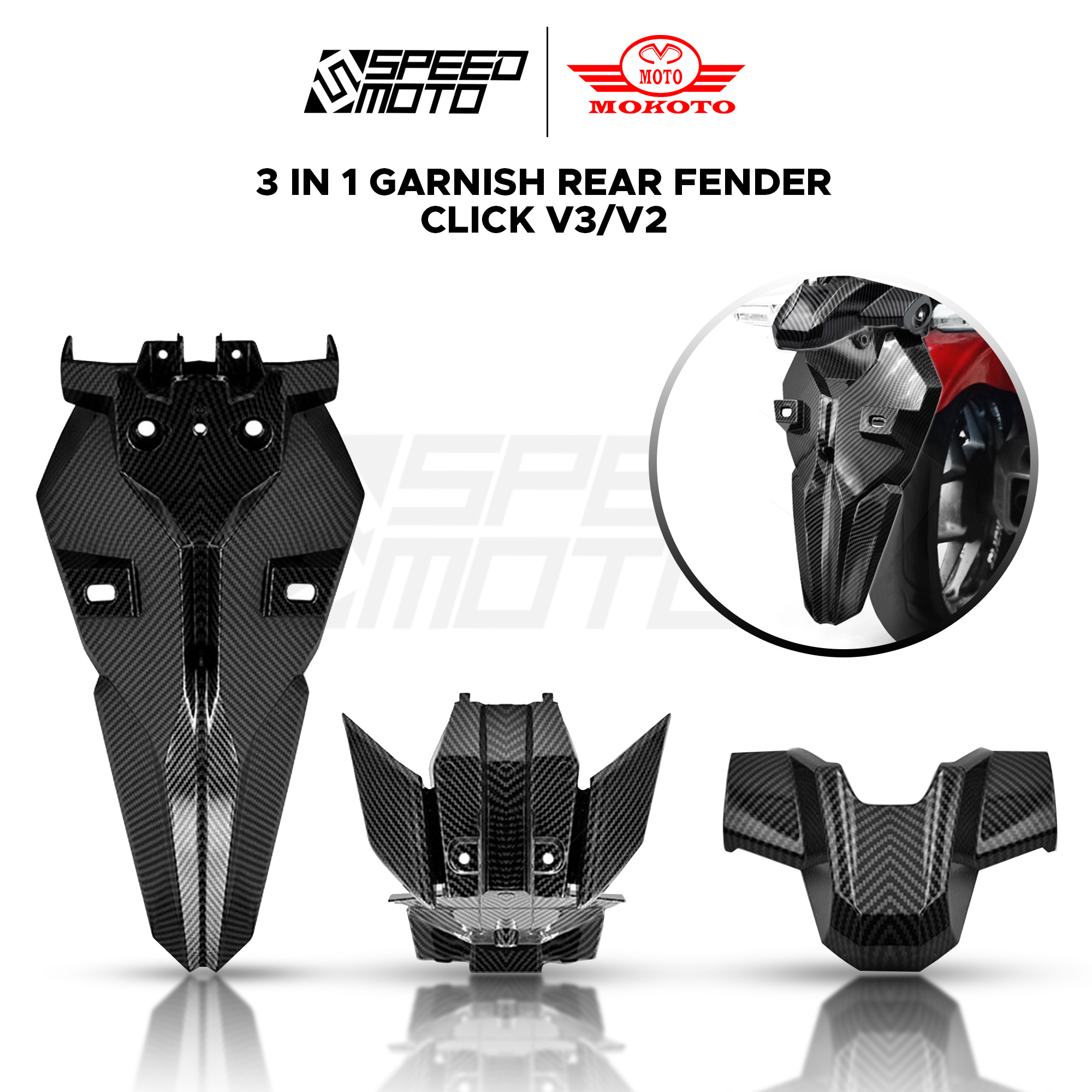 HONDA 3 IN 1 REAR FENDER COVER GARNISH SET CARBON FOR CLICK V3 CLICK V2 ...
