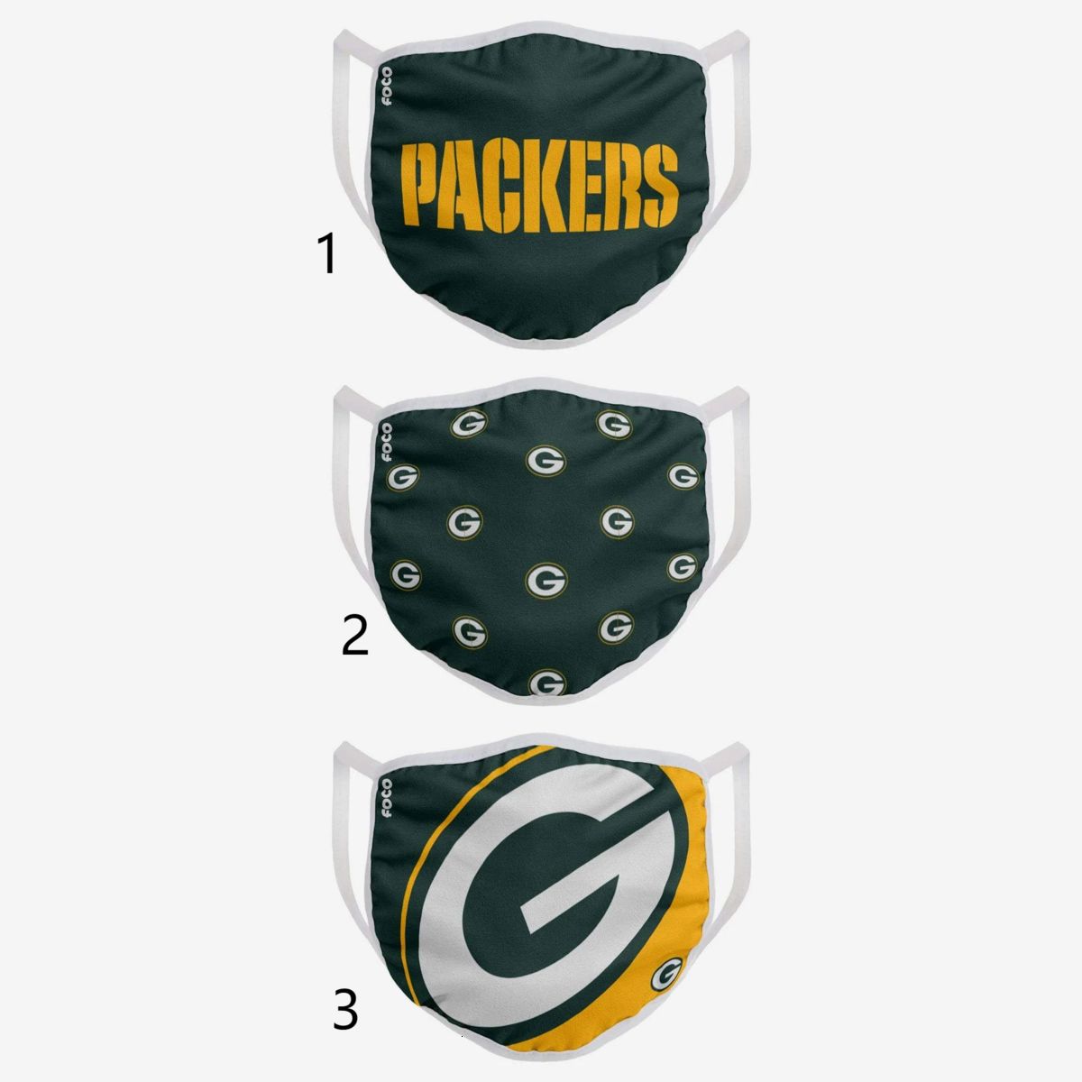 Green Bay Packers Nfl Face Covering 3pack Face Mask Forever ...
