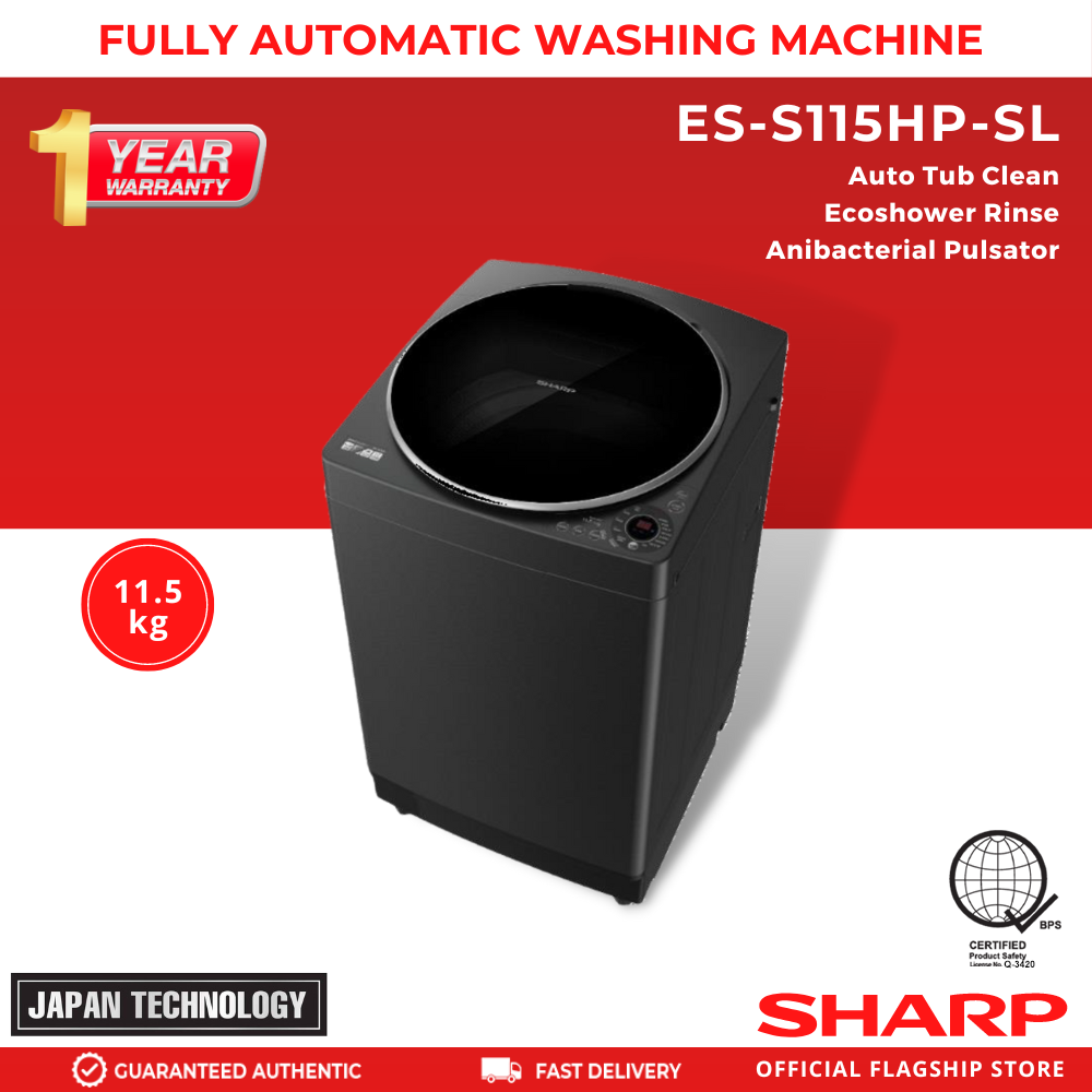 Sharp ES-S115HP-SL 11.5kg No Holes Tub Fully Automatic Washing Machine ...