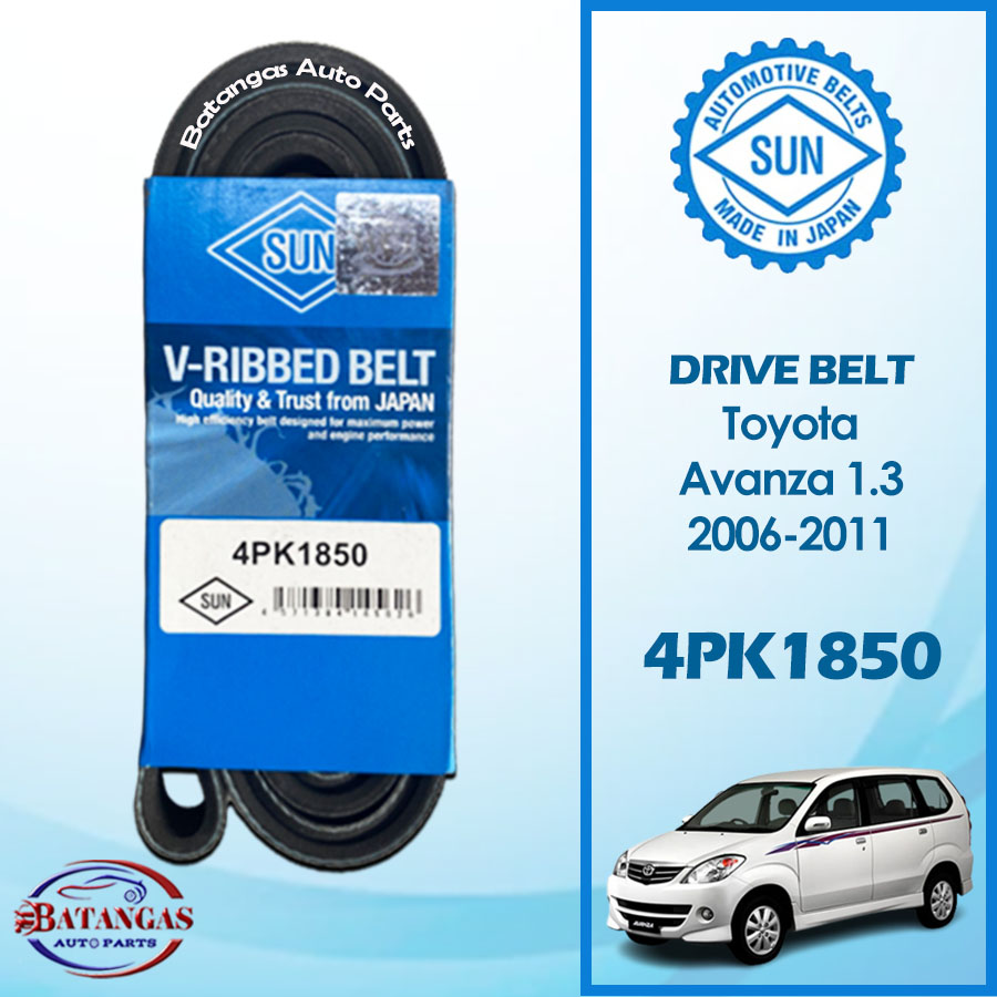 DRIVE BELT TOYOTA AVANZA 1.3 2006-2011 4PK1850 SUN (ALTERNATOR + AIRCON ...