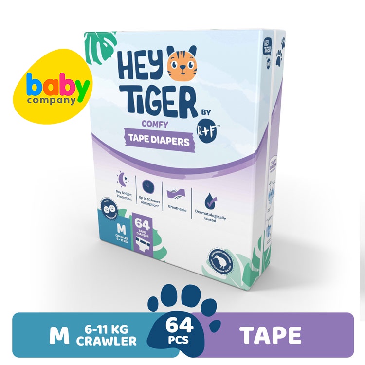 Hey Tiger Comfy Tape Diapers Medium, Jumbo Pack, 64 pads | Lazada PH
