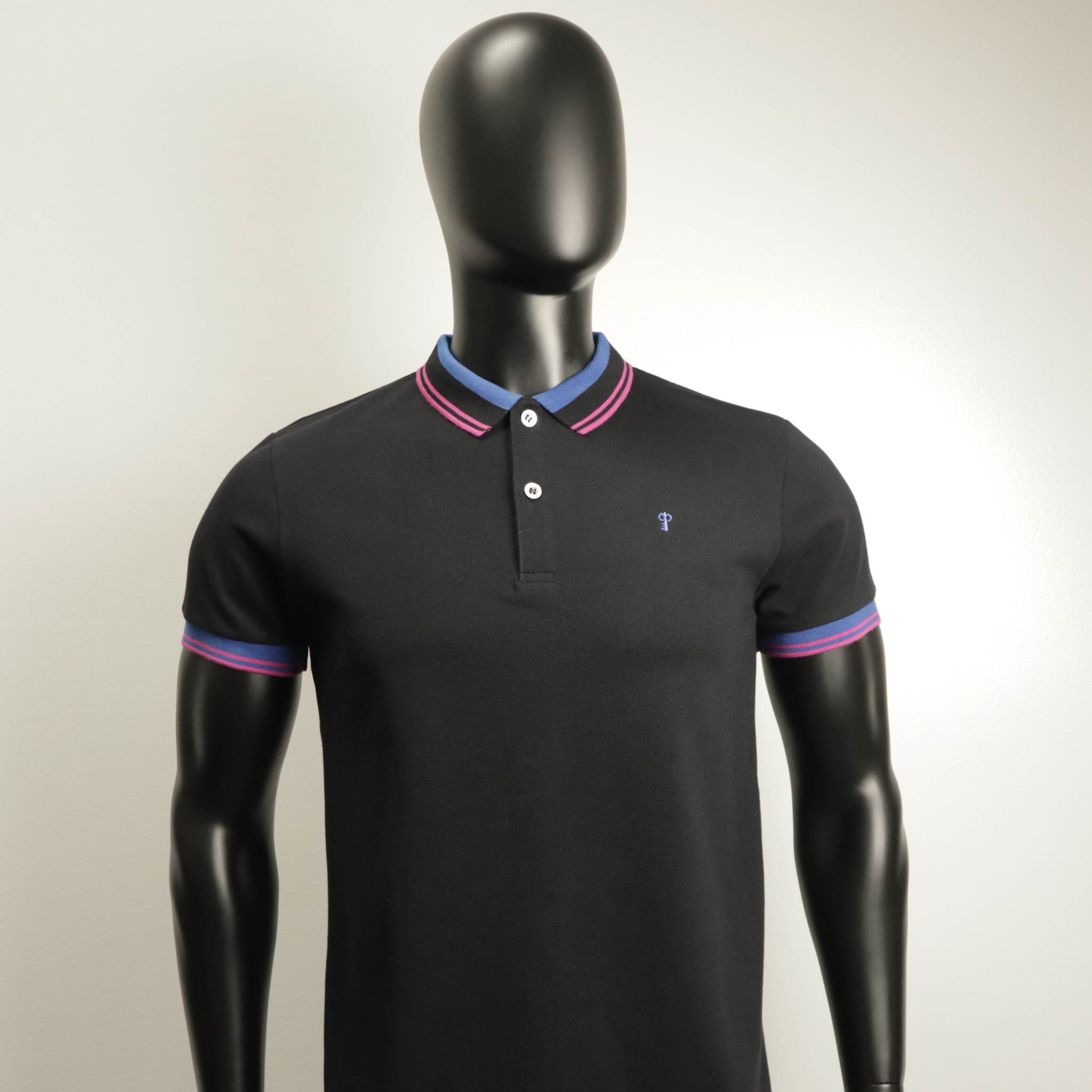 COLLEZIONE C2 Slim Fit 22RT1K106 BLACK Pique Polo Shirt Wear Men Key ...