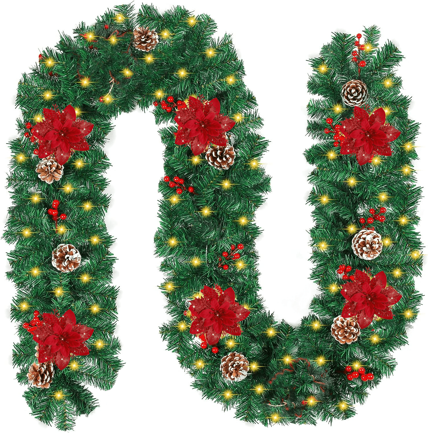 8 8FT DIY Christmas Garland With 30 LED Lights Pre lit Outdoor Xmas 8 8FT DIY Christmas Garland With 30 LED Lights Pre lit Outdoor Xmas