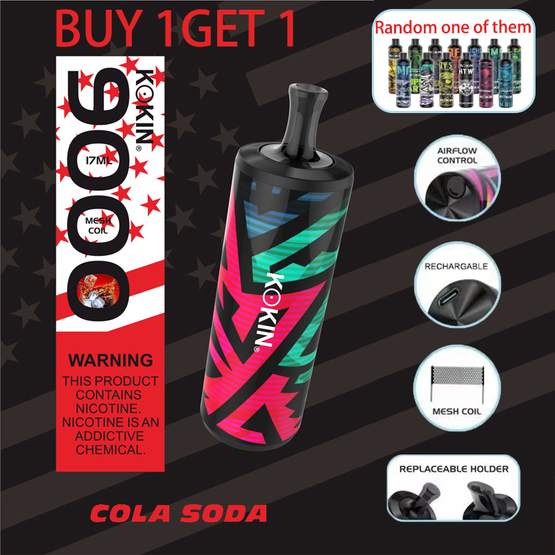 BUY 1 GET 1 FREE KOKIN Disposable Puff Pods 9000 Puffs Vaper Smoke full ...