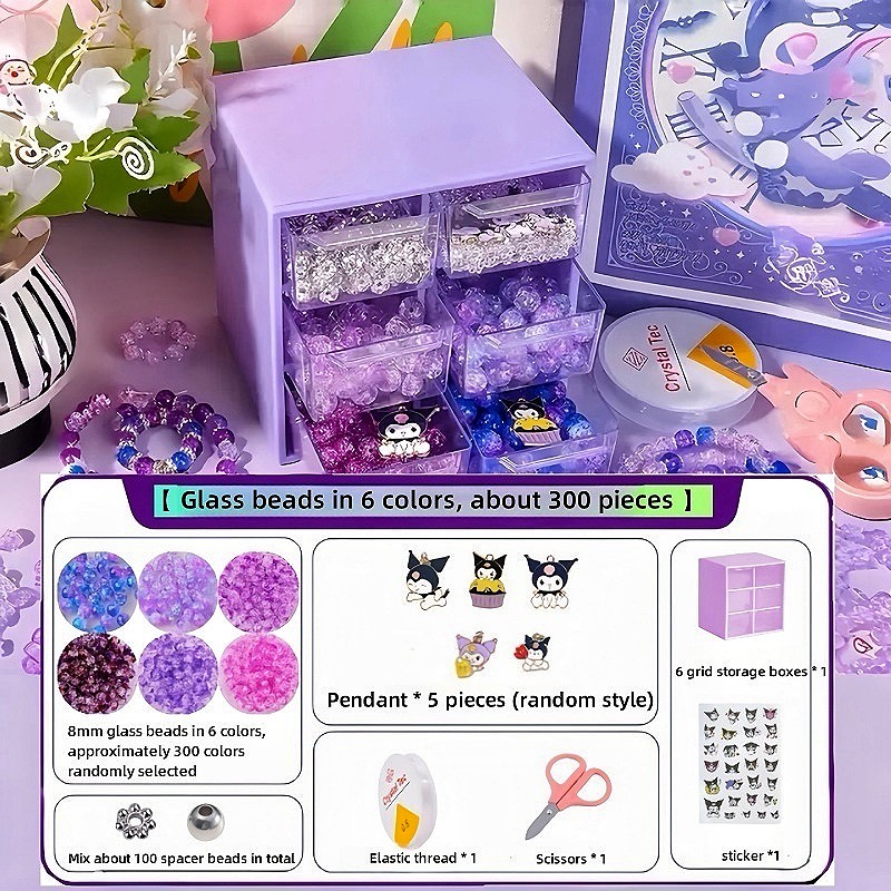 Kuromi 4/6/10 colors Child DIY Bracelet Kit Complete Set For Kids Diy Bracelet Set DIY Beads Set ...
