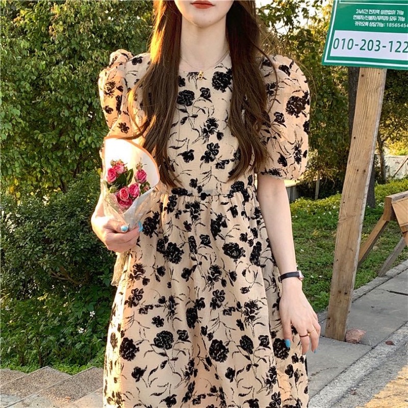 Korean New long black flower Printed maxi dress | Lazada PH