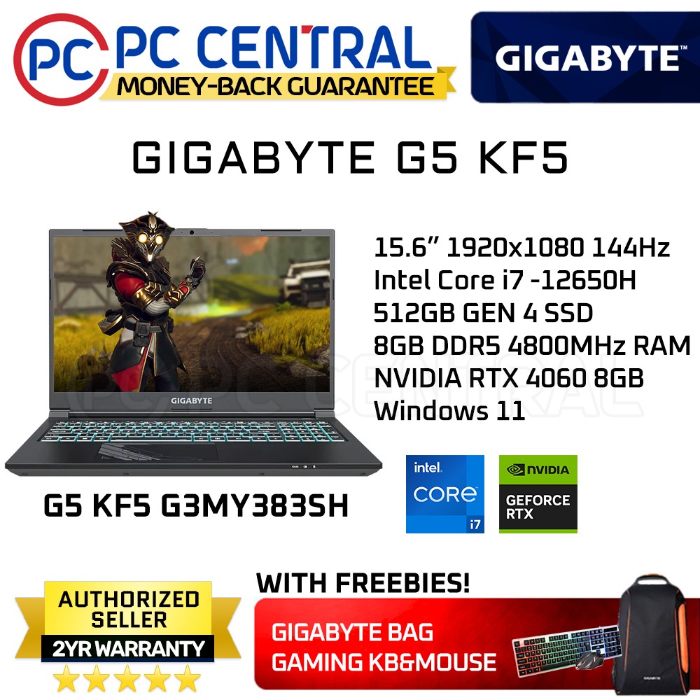 Gigabyte G5 KF5 (G3MY383SH) RTX 4060 Gaming Laptop 15.6" 144Hz Intel Core i7-12650H / RTX 4060 ...