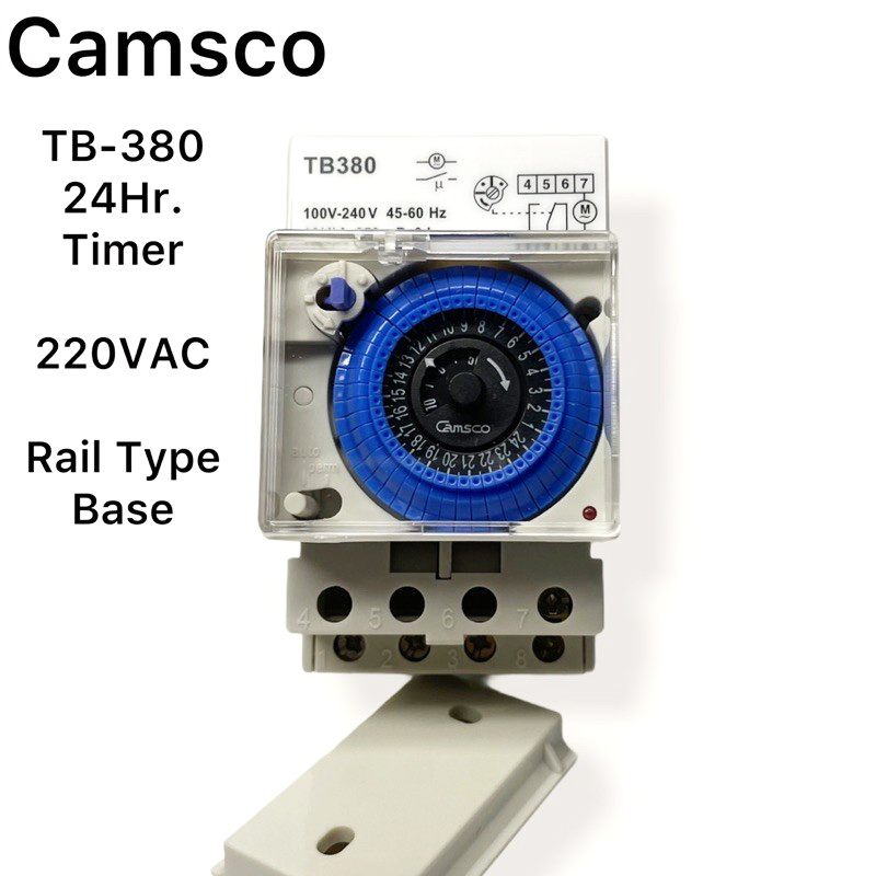Camsco TB380 24Hr Timer / Time Switch Rail Type Base 24-Hours Timer 24 Hour TB-380 TB 380 ...