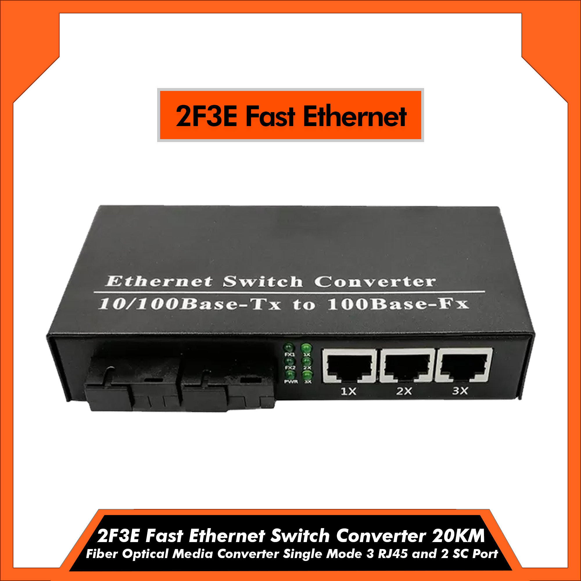 2F3E Fast Ethernet Switch Converter 20KM Fiber Optical Media Converter ...