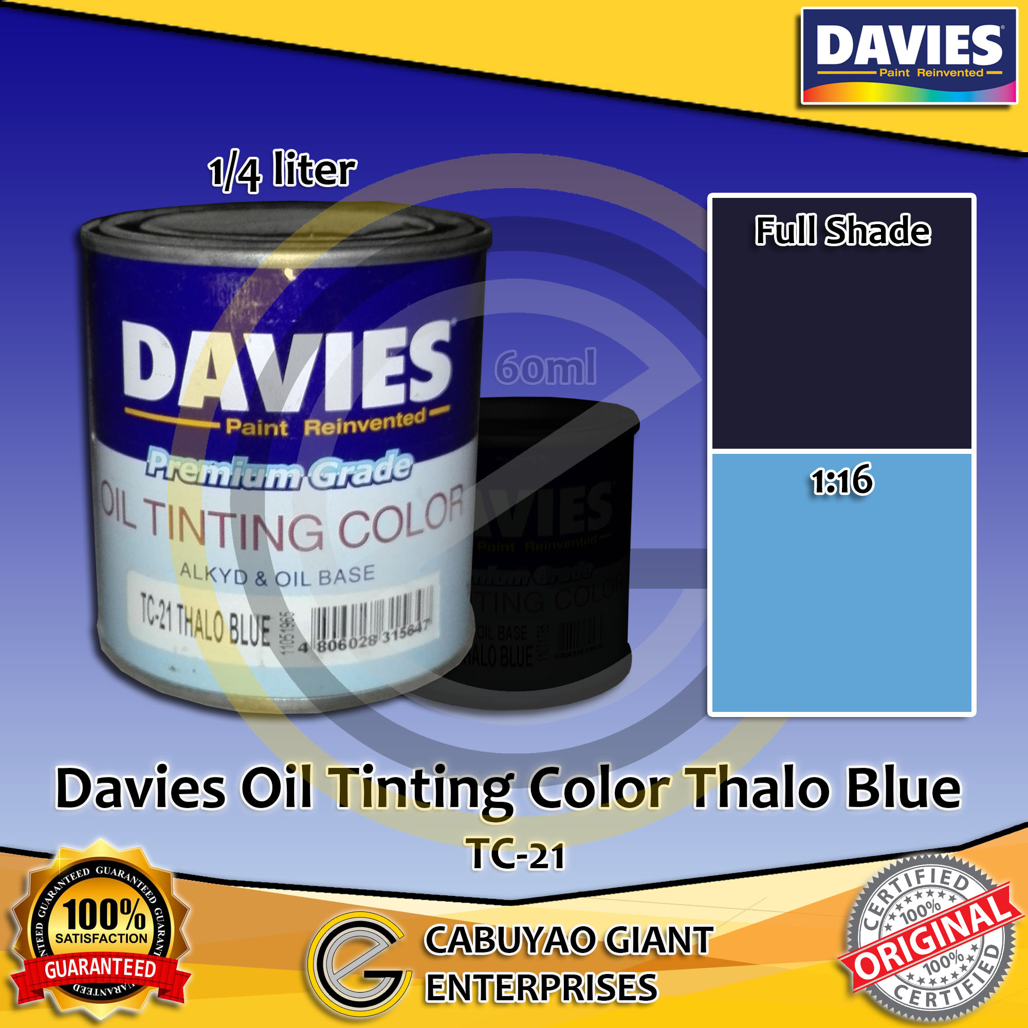 Davies Oil Tinting Color Alkyd and Oil Base TC-21 Thalo Blue [ 1/4 ...