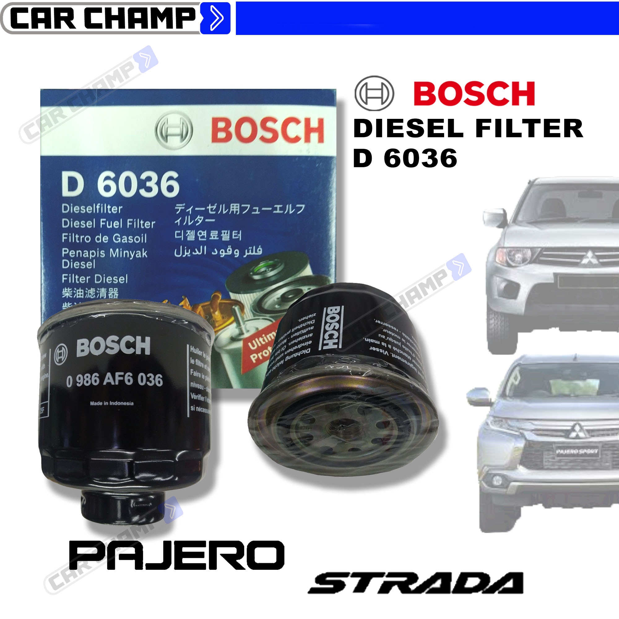 BOSCH Diesel Fuel Filter D6036 for Pajero Sport 2.5 TD (2011-2015 ...