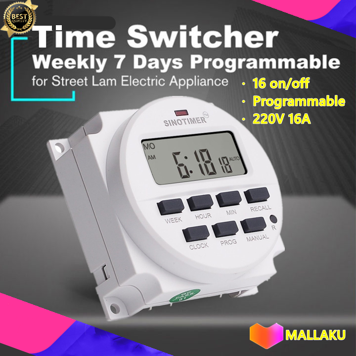 SINOTIMER 220V Weekly 7 Days Programmable Digital Time Switch Relay Timer Control for Electric ...