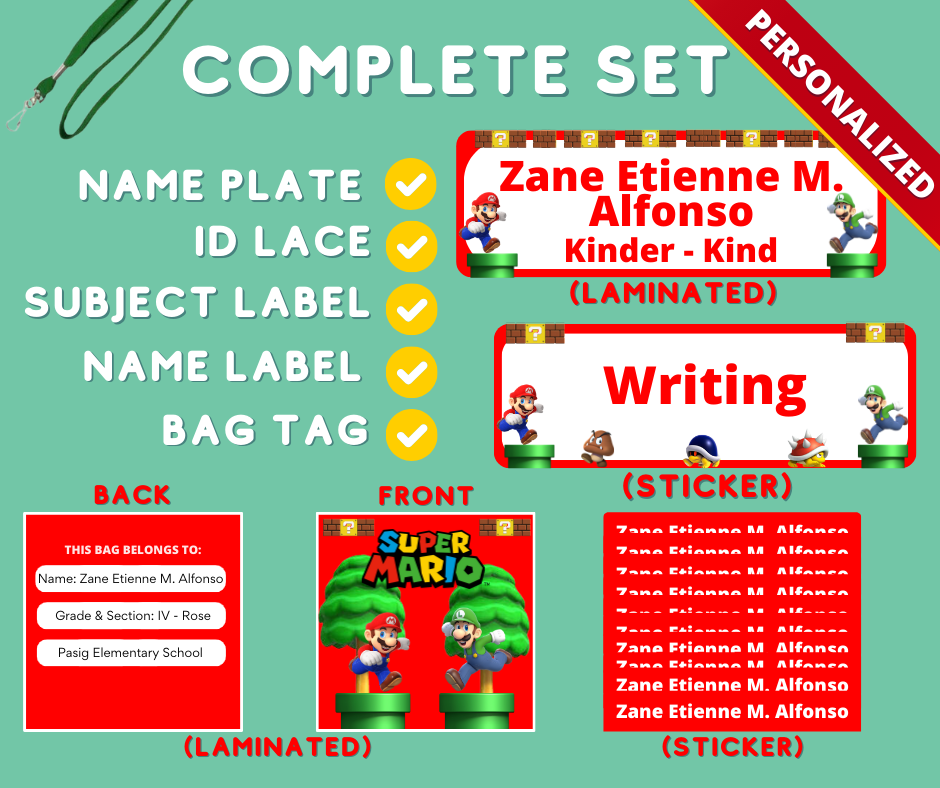 Elzanco Complete Set Personalized Name Plate Bag Tag Subject Label and ...
