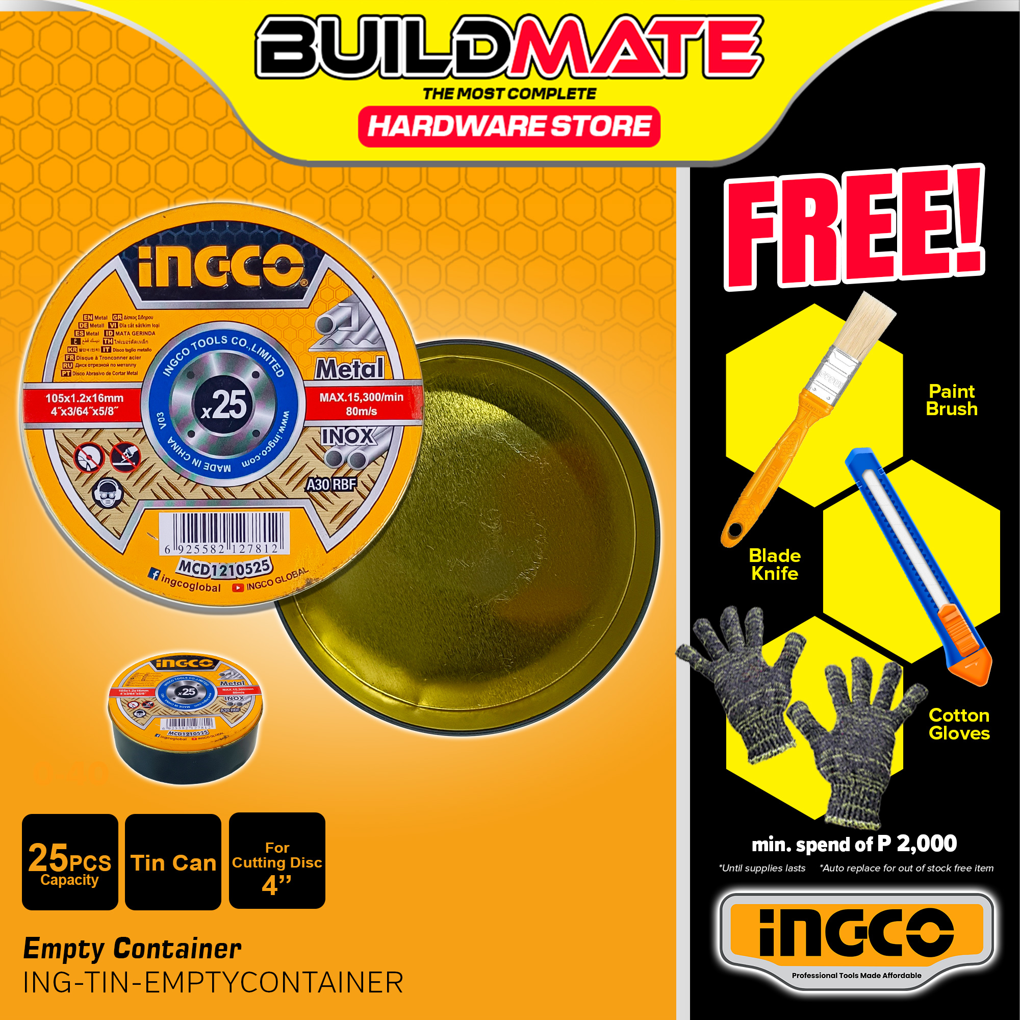 BUILDMATE Ingco Empty Container Box Plastic / Tin Can Cutting Disc ...