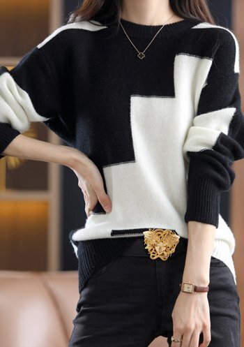 Women 100% wool color blocking sweater for wearing directly | Lazada PH