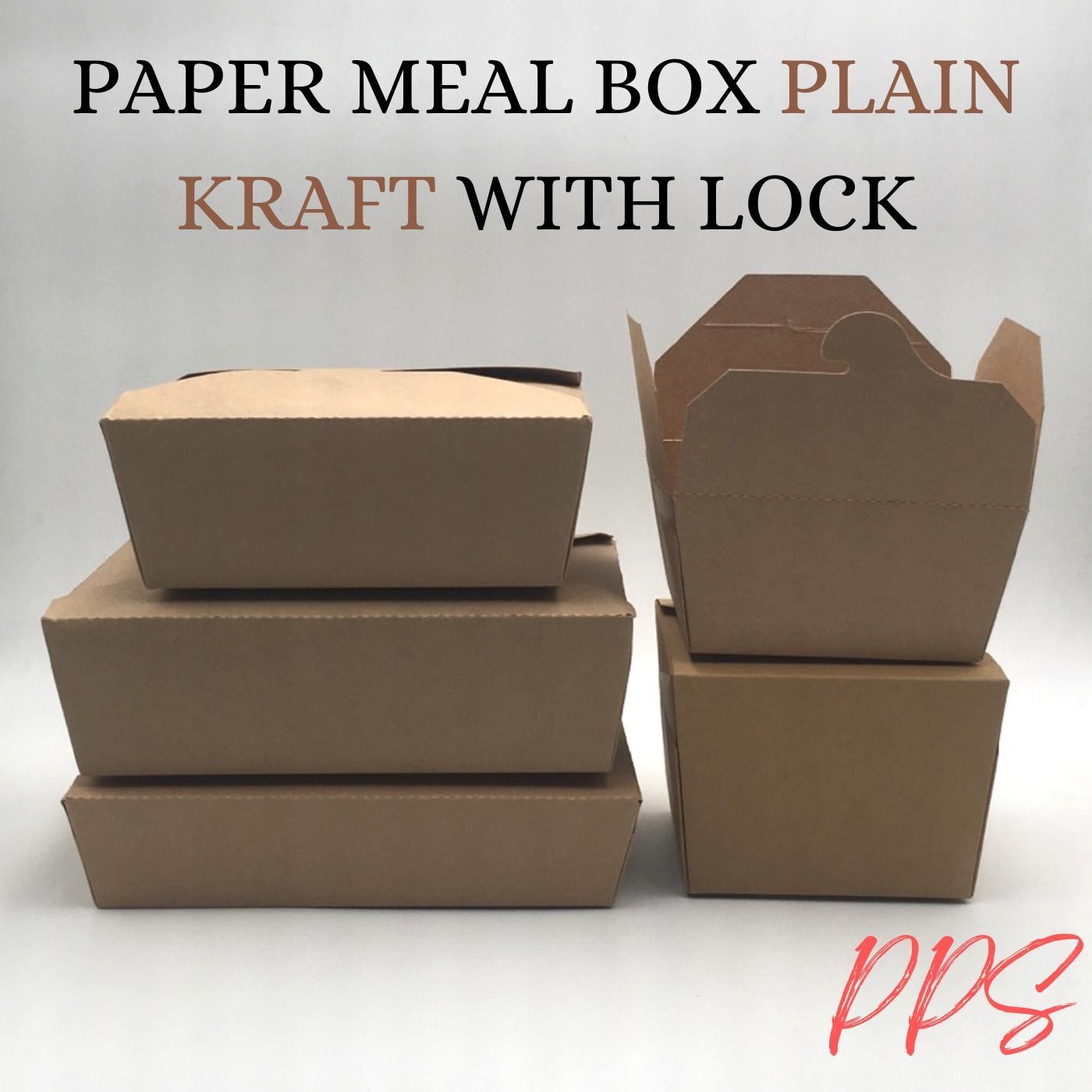 Paper Mealbox Plain Kraft with Lock 20pcs 750ml/950ml/1100ml/1300ml ...