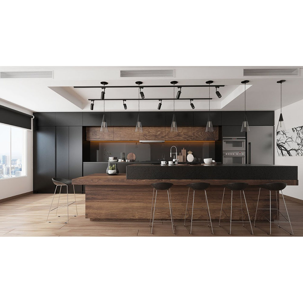 Custom Modular Kitchen Furniture Plywood Kitchen Cabinets Black Matte ...
