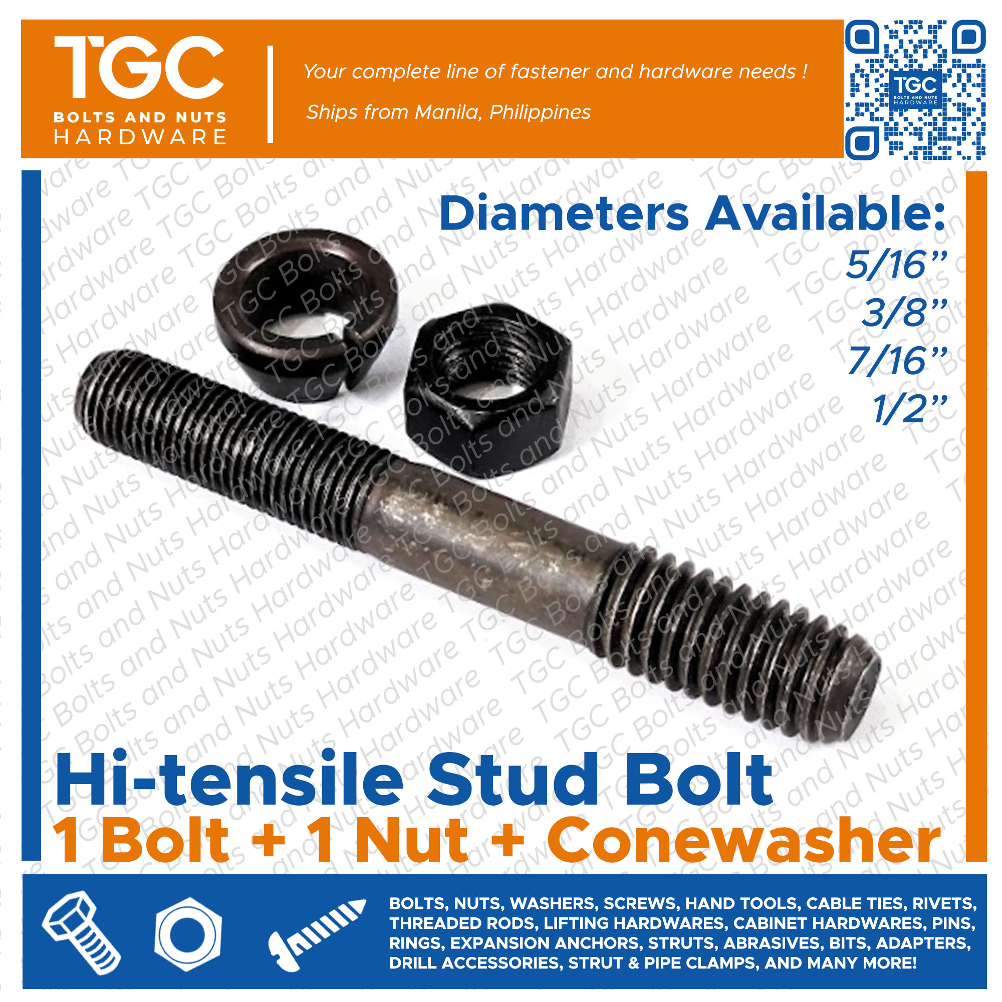 1PC 3/8 7/16 1/2 Hitensile Stud Bolt / Automotive HT Stud Bolt / Hi ...