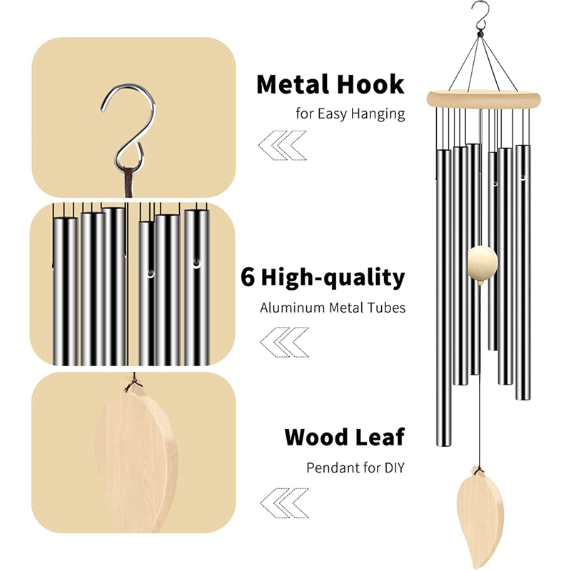Wind Chimes Outdoor, Memorial Wind Chimes with Hook and 6 Tubes, Wooden ...