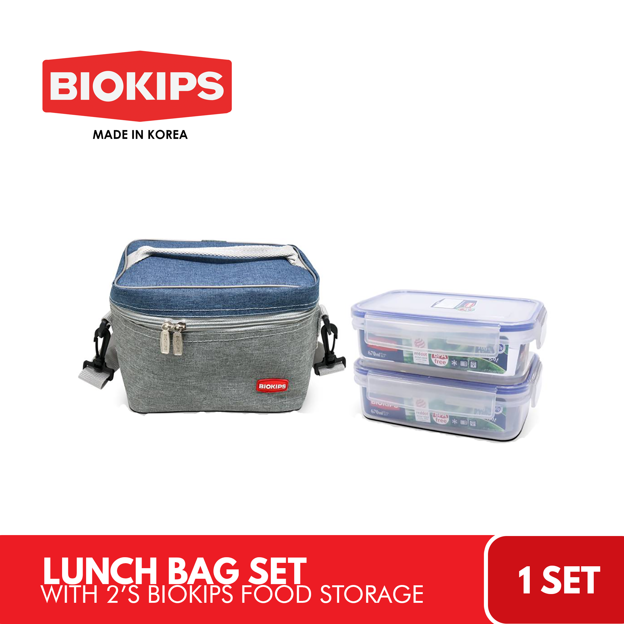 Biokips Thermal Insulated Lunch Bag Set with 2's Biokips Rectangular ...