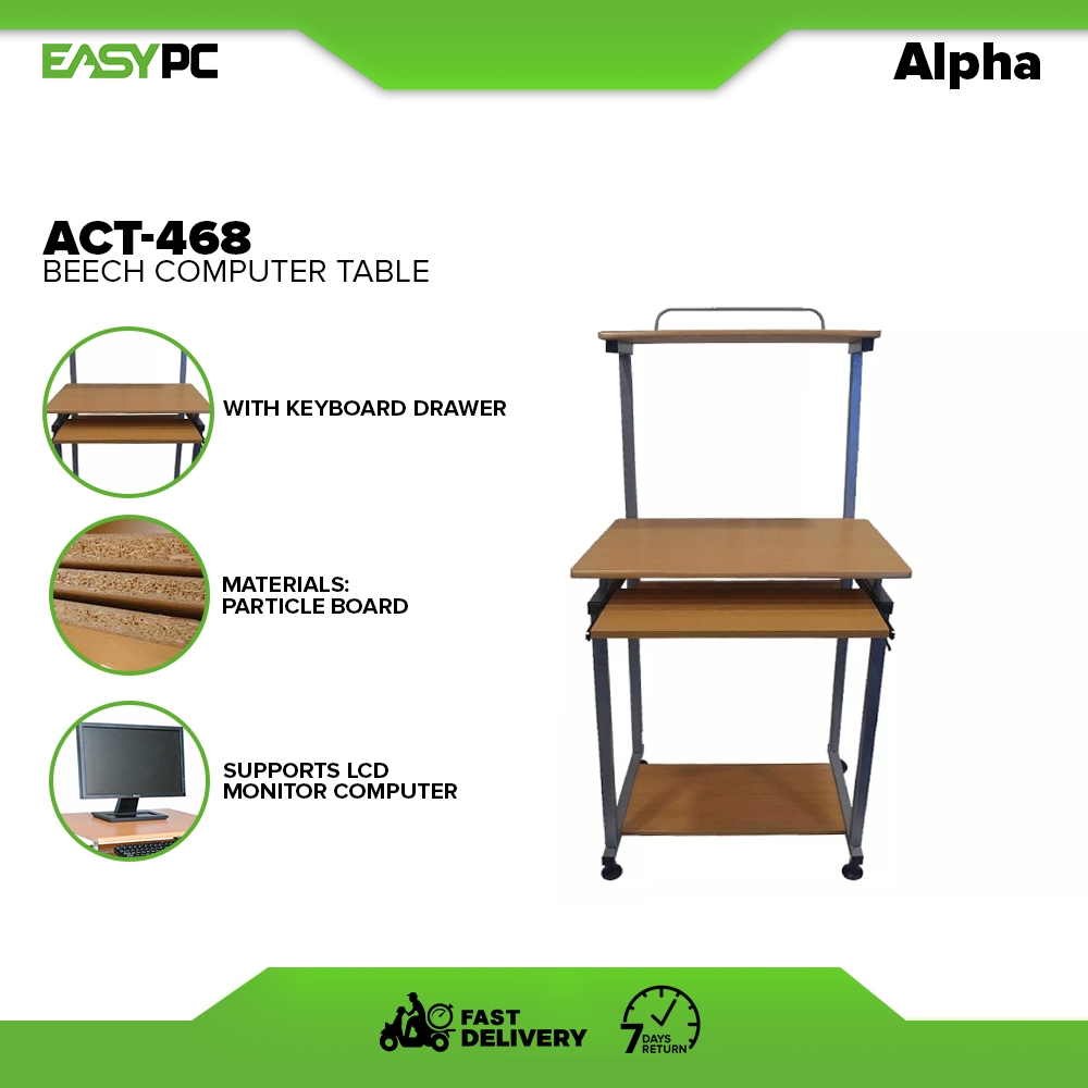 EasyPC | Alpha ACT-468 Black Computer Table, Space saver and good for work from home and online ...